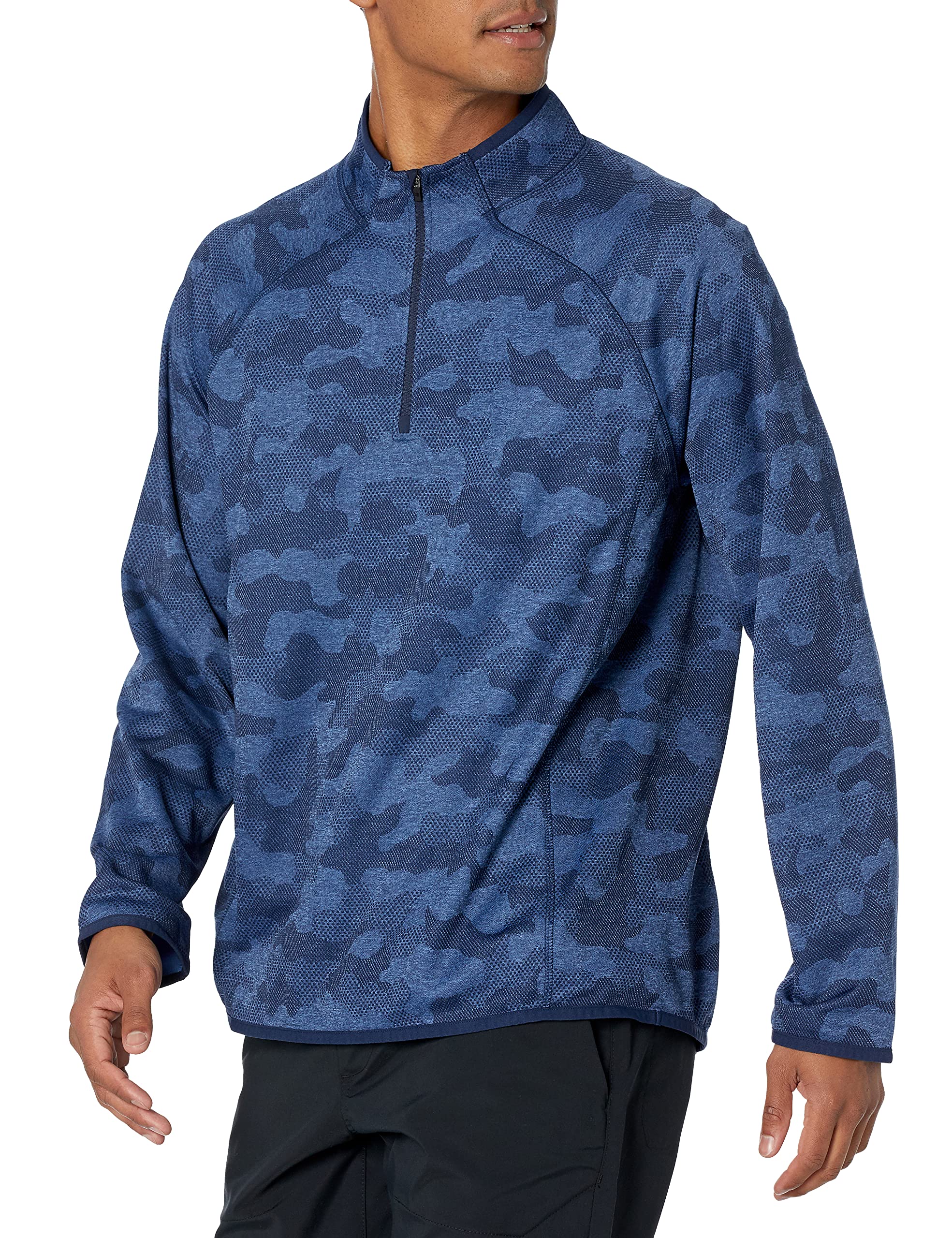 Hickey Freeman Men's Camo Jacquard Quarter Zip, Navy, Large