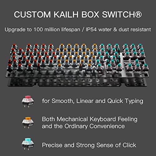 Hexgears X3 Wireless Mechanical Keyboard TKL 87 Keys, Kailh Box 3.0 Gold Switch, Ergonomic, N-Key Rollover, Backlit Gaming Keyboard with Wrist Rest for PC/Tablet/PS/Xbox/Mac/Laptop