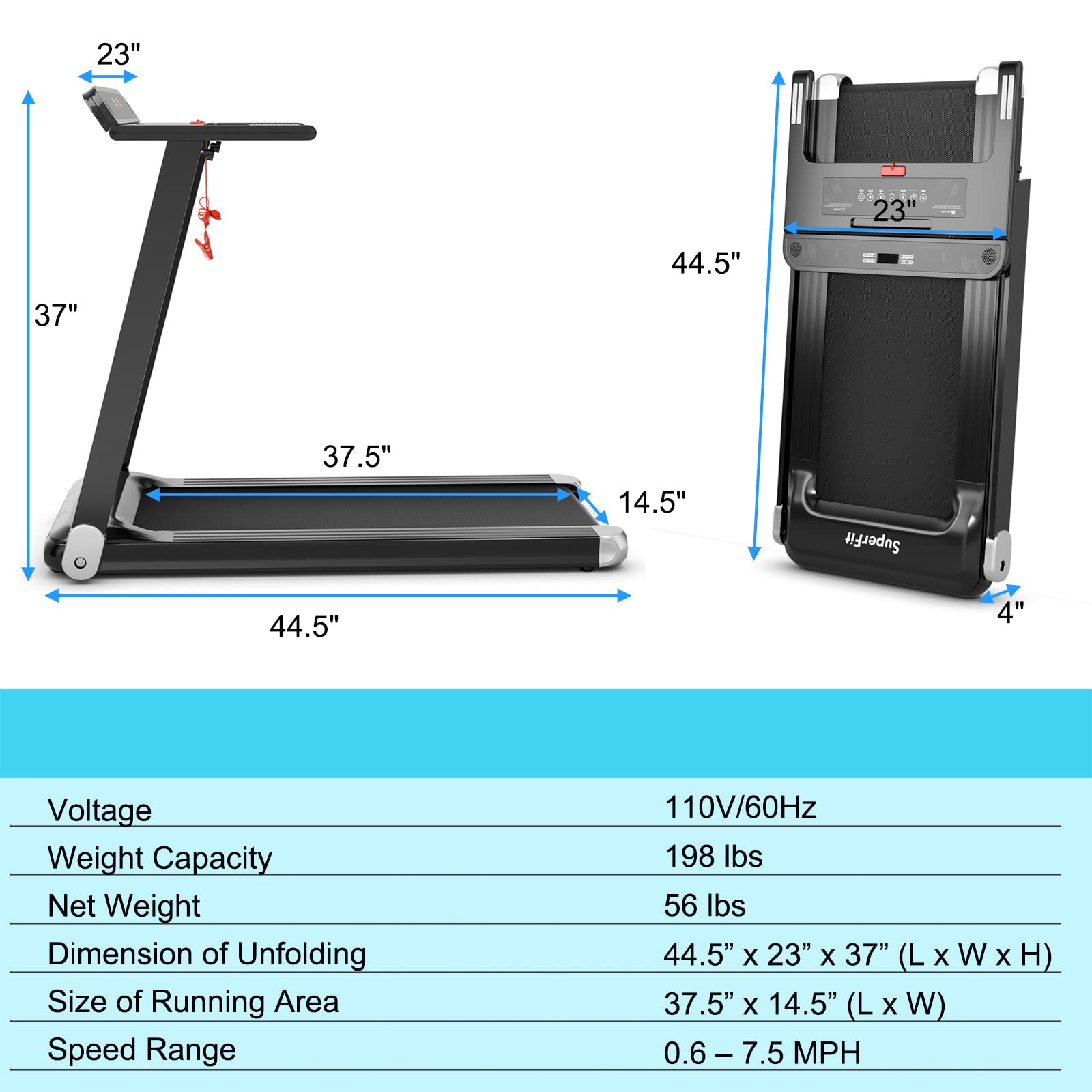 GYMAX Folding Treadmill, Smart APP Control Running Machine with LED Monitor & Adjustable Device Holder, Portable Treadmill for Home Gym Small Apartment (Silvery)