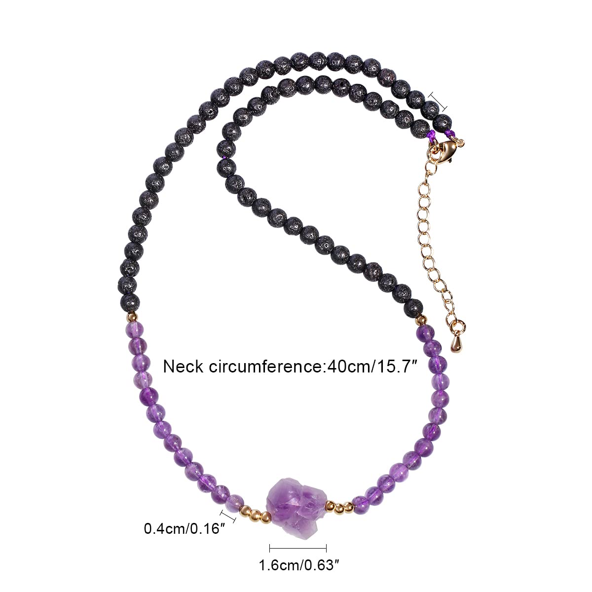 JEWME Hand Beaded Natural Crystal Rough Volcanic Stone Amethyst Necklaces Essential Oils Diffuser Stone Reiki Energy Balance Unisex