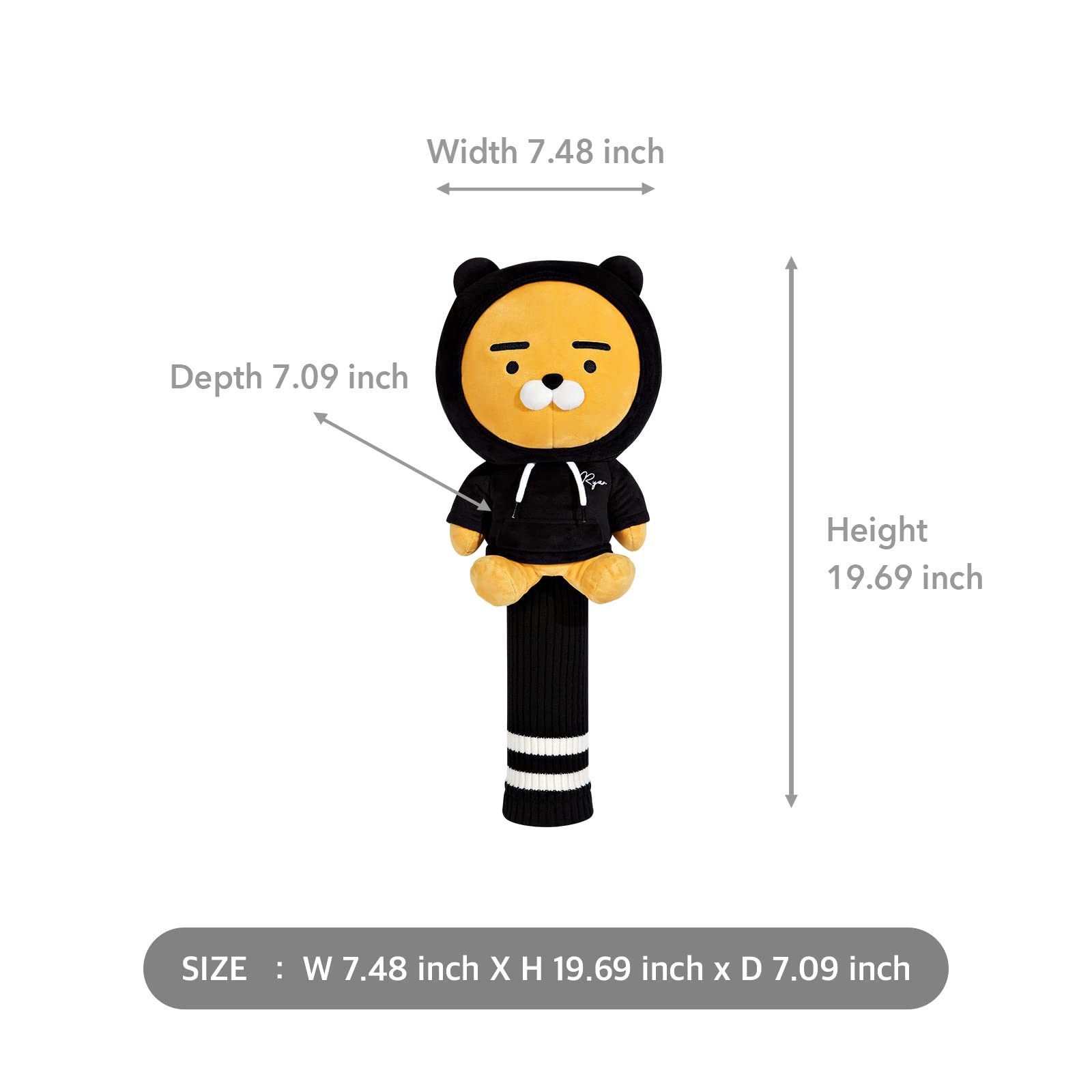 KAKAO FRIENDS GOLF Black Hoodie Driver Head Cover, Character Golf Club Cover, Soft Microfiber Cover, with Golf Tee Holder (Ryan)