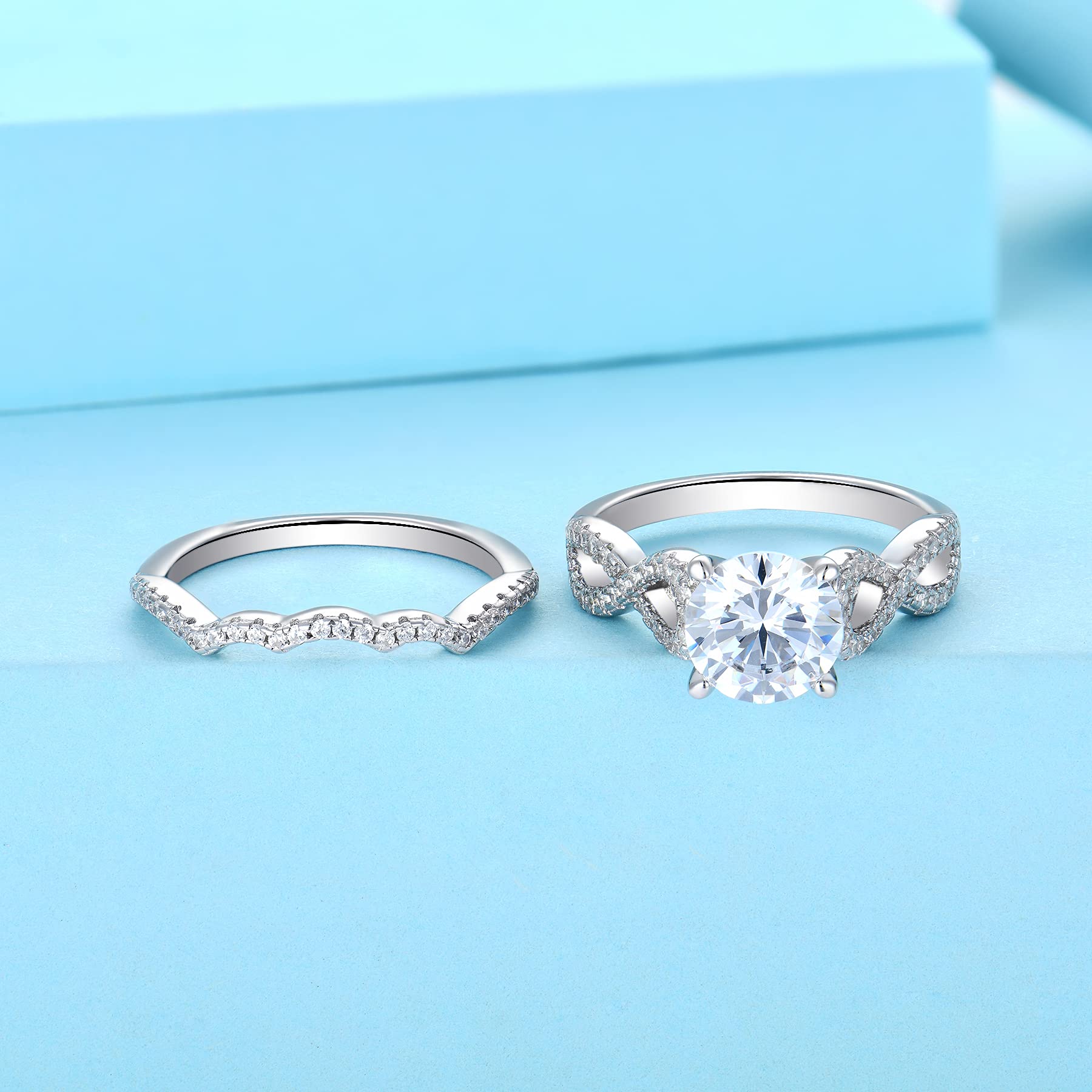 JO WISDOM Women Ring Bridal Sets,925 Sterling Silver Infinity Engagement Wedding Anniversary Promise Ring with 8mm 5A Cubic Zirconia,Jewelery for Women size9