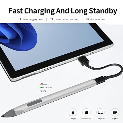 SSS·GRGB Stylus Pen for Microsoft Surface Pro9/8/X/7/6/5/4/3 Surface Go 3/2/1 Surface 3/Laptop/Studio/Book 4/3/2/1 with 4096 Tilt Pressure Palm Rejection Magnetic Attachment Rechargeable, Silver