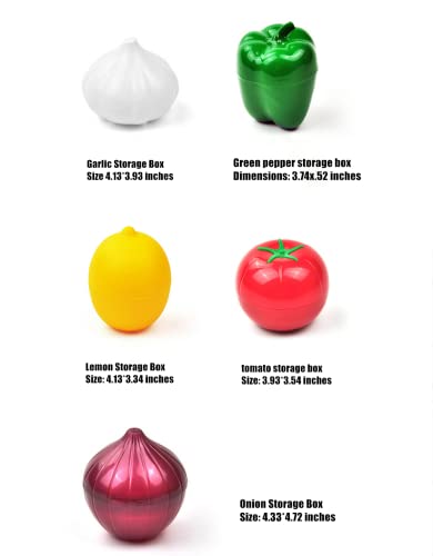 XIYUAN 5Pack Fruit and Vegetable Storage Containers Set,Green Pepper Saver, Onion and Garlic Storage Container Tomato and Lemon Keeper, Refrigerator Vegetable Crisper Food Storage Containers Holder