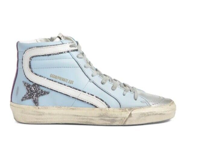 Golden Goose Women's Light Blue Leather Slide High Top Sneakers (us_footwear_size_system, adult, women, numeric, medium, numeric_11)