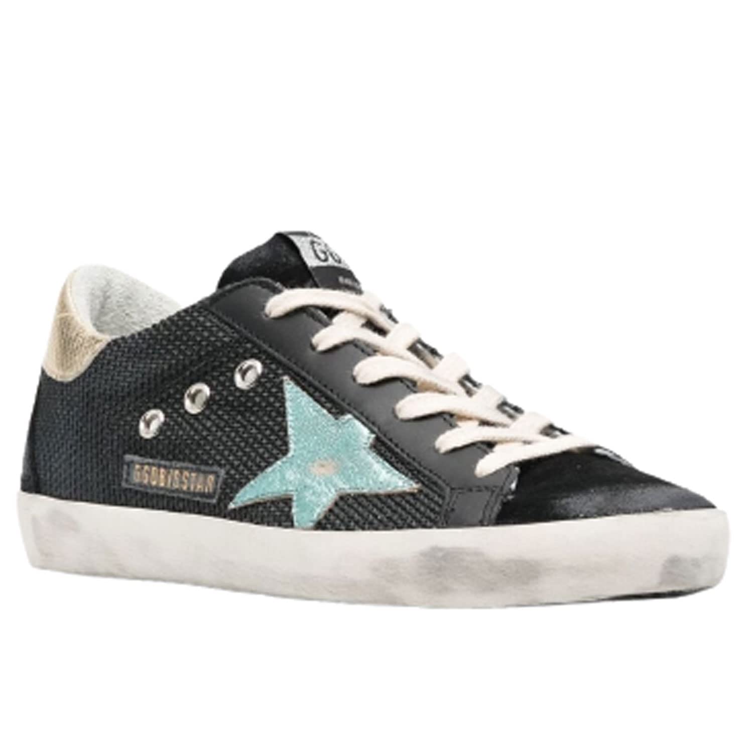 Golden Goose Net Upper Suede Toe Vintage Laminated Star Snake Printed Womens Distressed Sneaker-37 Black
