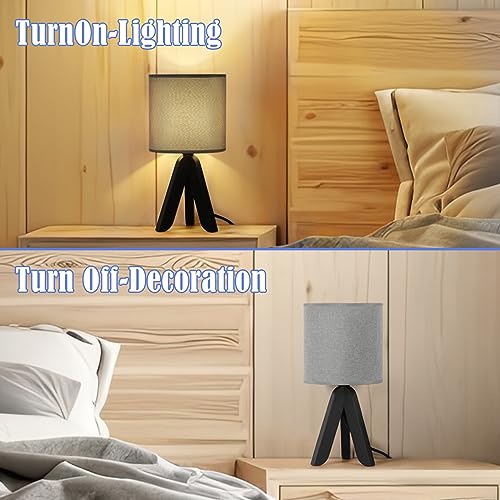 smusei Table Lamp Small Bedside Lamp for Nightstand Side Table Lamp with Grey Fabric Lampshade Modern Table Lamp for Home Office, Study Room, Bedroom, Living Room, Dorm (Grey & Black)