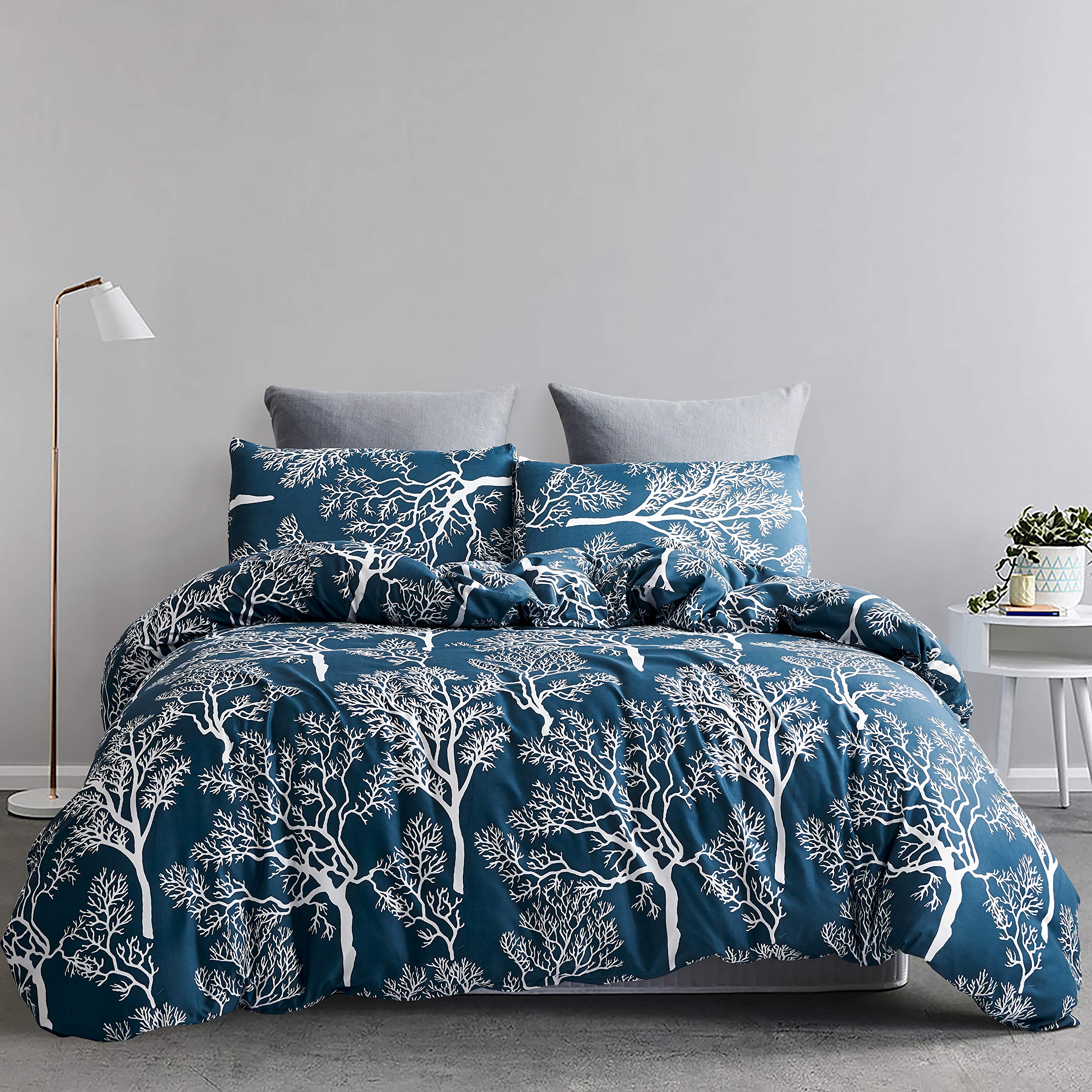YFISAN Navy Comforter Cover Set Twin Printed Breathable Soft 2 Pieces Bedding Set with Zipper Closure and Corner Ties 68"x90" Durable Duvet Cover Set (Style 2, Twin)