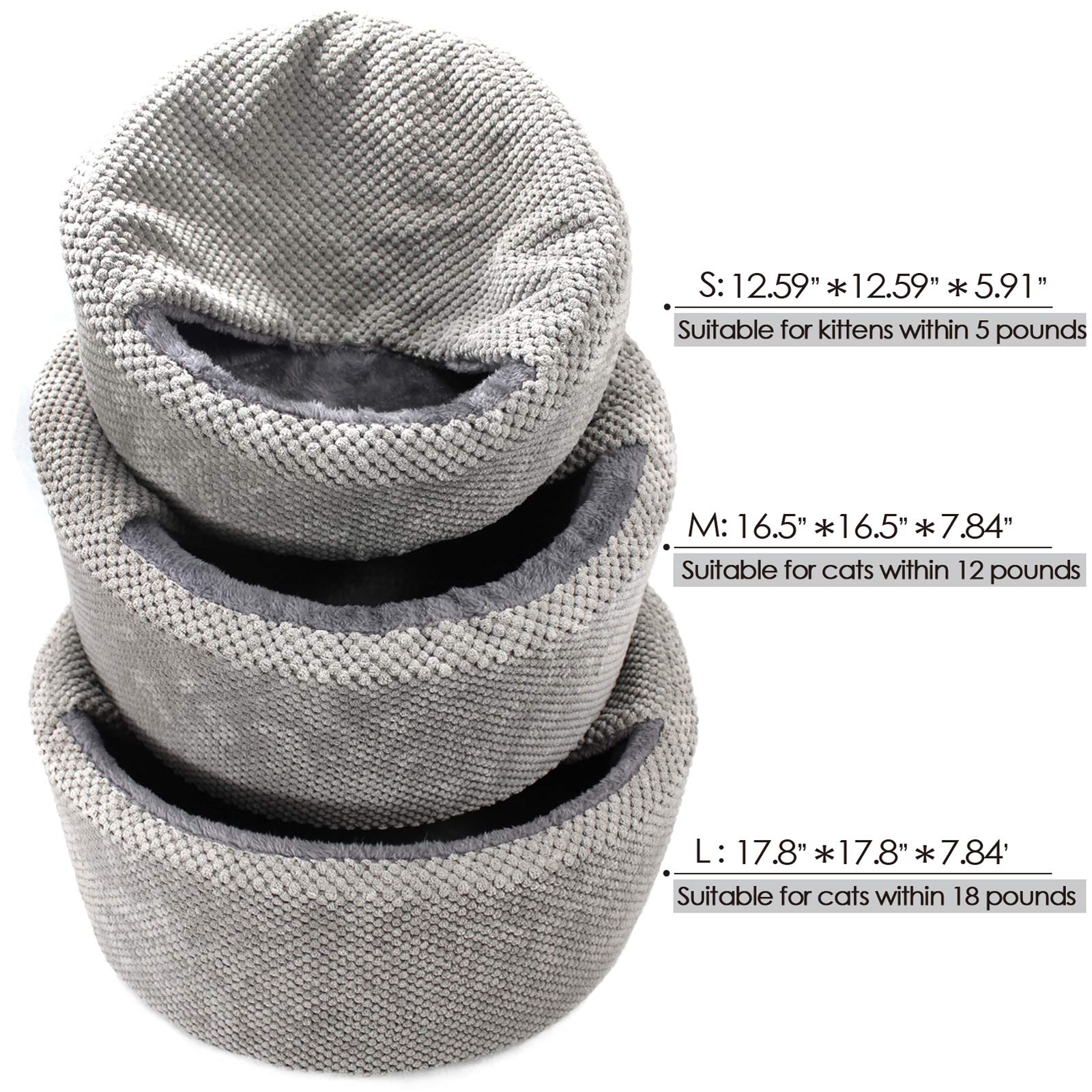 Winsterch Washable Warming Cat Bed House,Round Soft Cat Beds for Indoor Cats,Calming Pet Sofa Kitten Bed,Small Cat Pet Covered Cat Cave Beds Puppy Bed for Small Dogs (Gray)