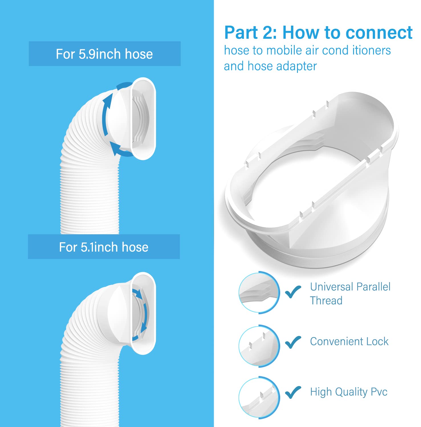 KTDRJN Portable Air Conditioner Window Kit with Coupler,Universal Window Seal Kit,Adustable AC Window Vent Kit for AC Unit, AC Window Seal Suiteable Ducting with 5.1/5.9 Inches Diameter(Plate/67cm)