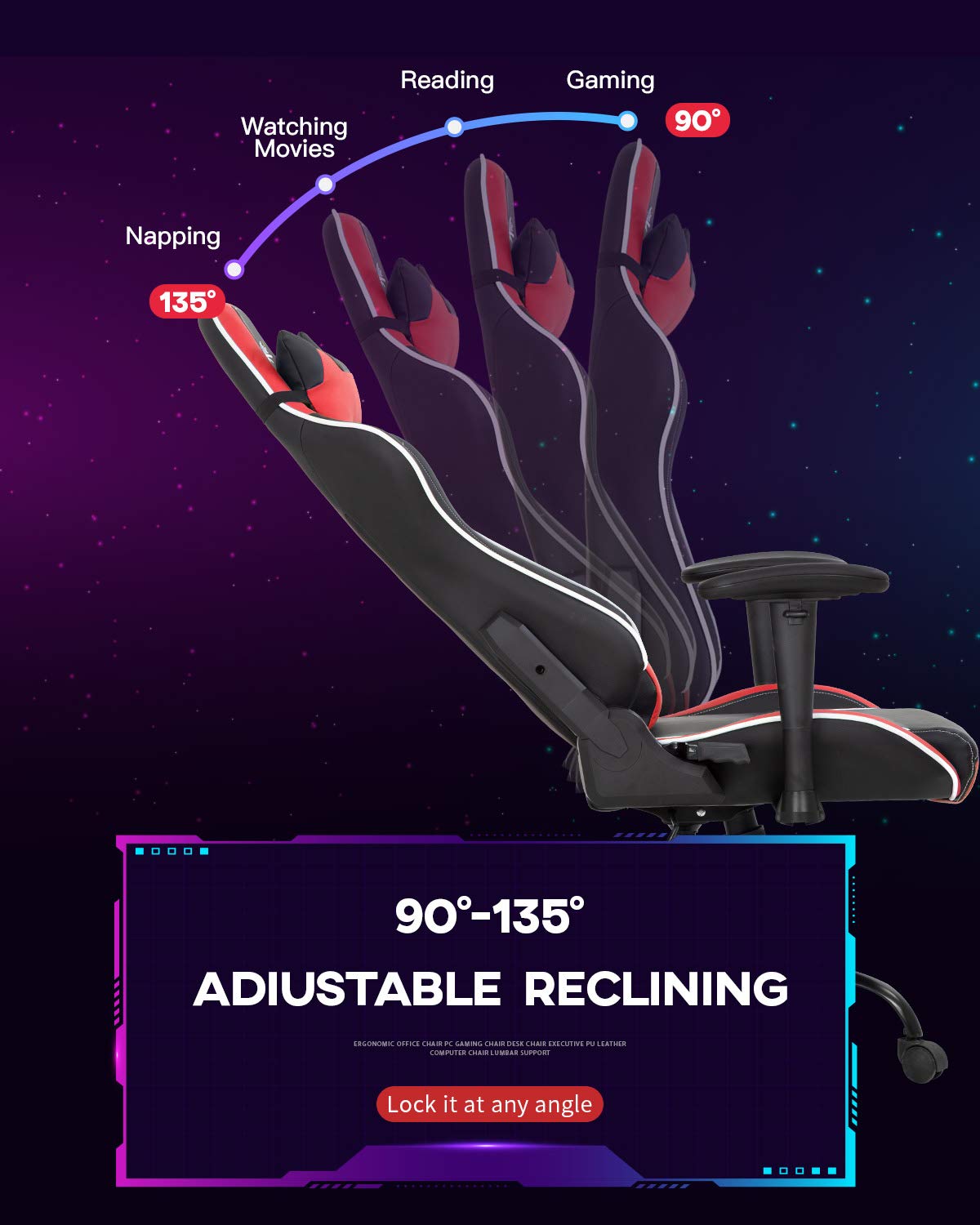 Gaming Chair Racing Chair Computer Chair with Lumbar Support Headrest Armrest PC Rolling Swivel Desk Chair Task Ergonomic PU Leather E-Sports Adjustable Office Chair(Red)