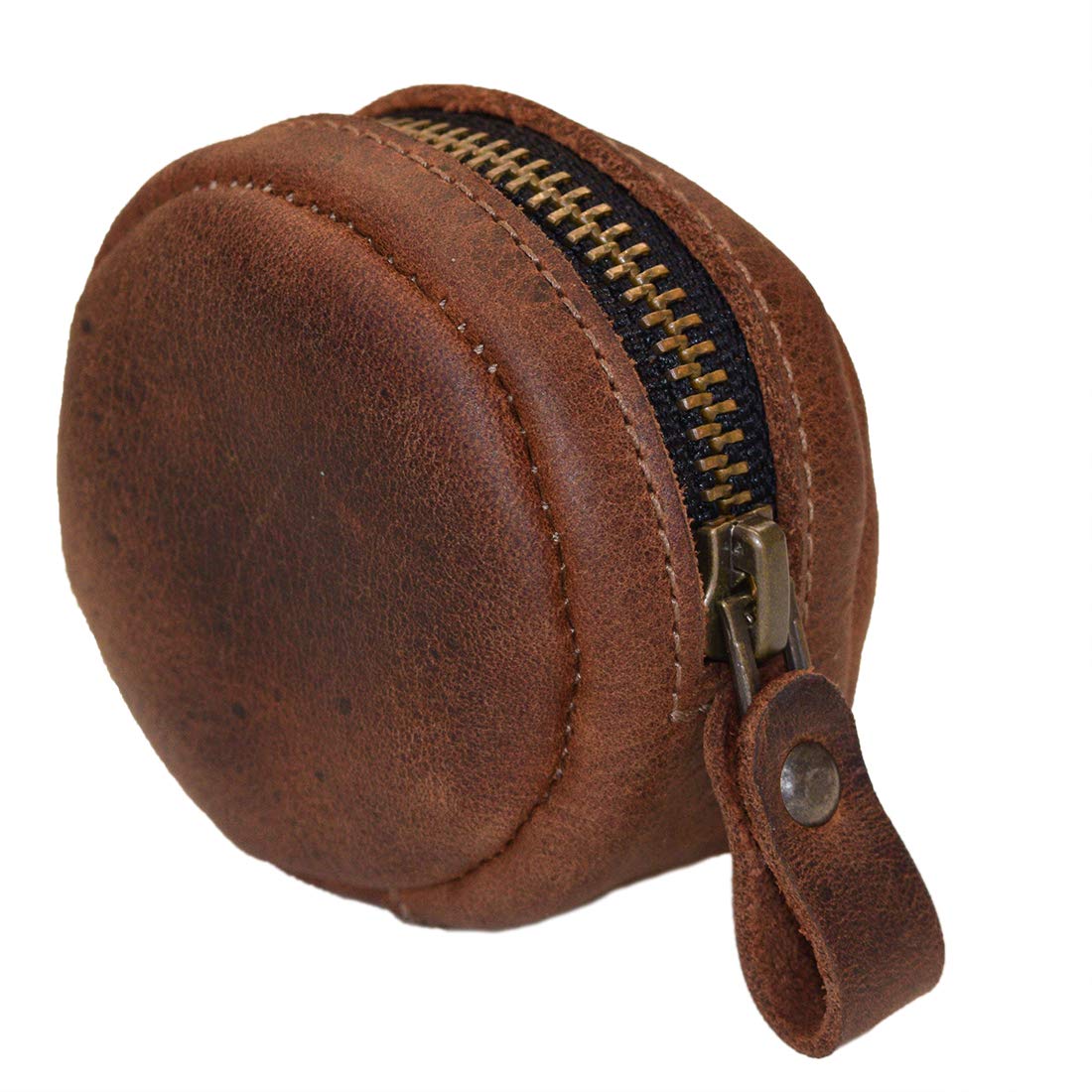 Hide & Drink, Rounded Coin Case, Zippered Wallet, Travel Pouch, Full Grain Leather, Handmade, Bourbon Brown