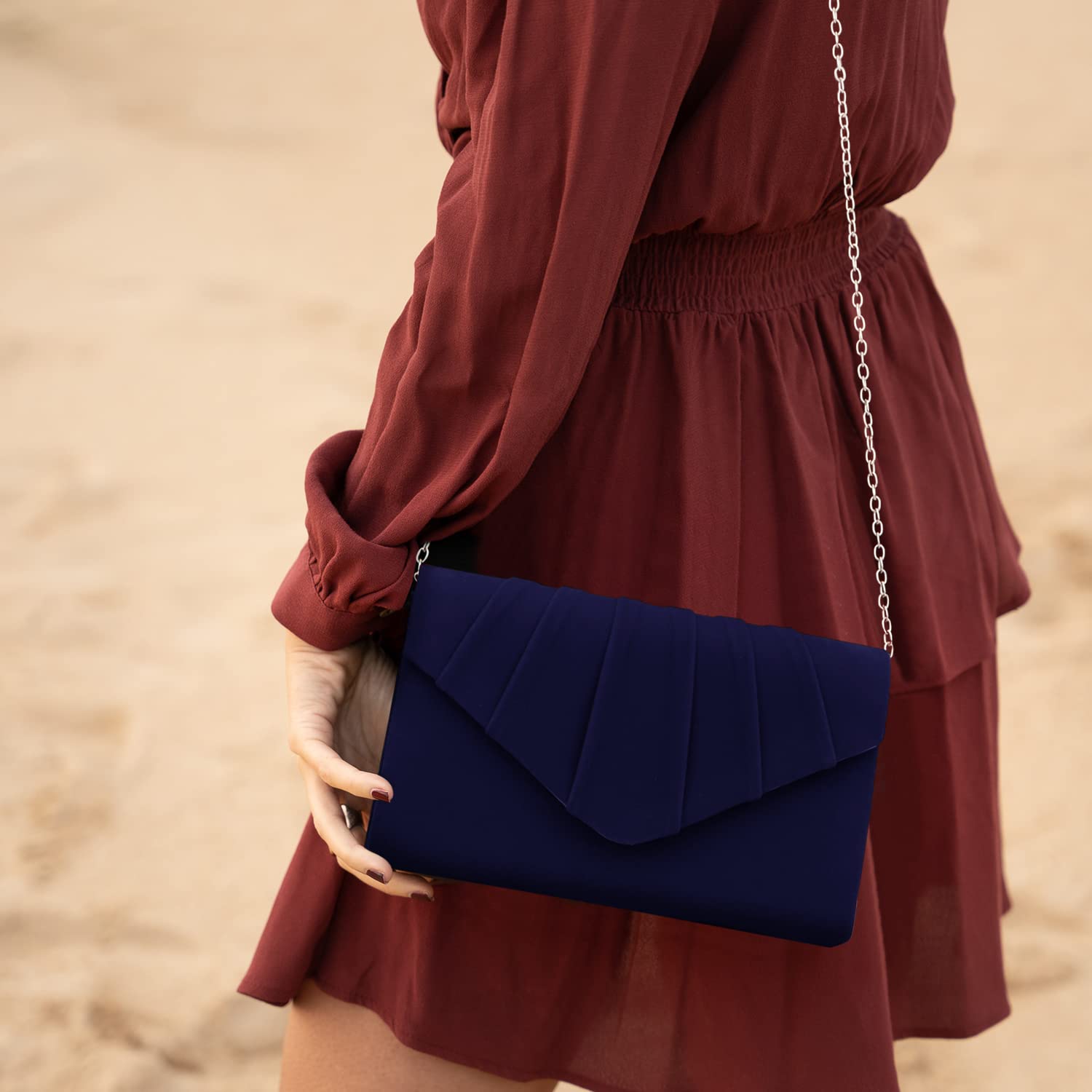 KUANG! Women's Evening Clutch Bag Velvet Pleated Envelope Clutch Handbag for Bridal Wedding Party