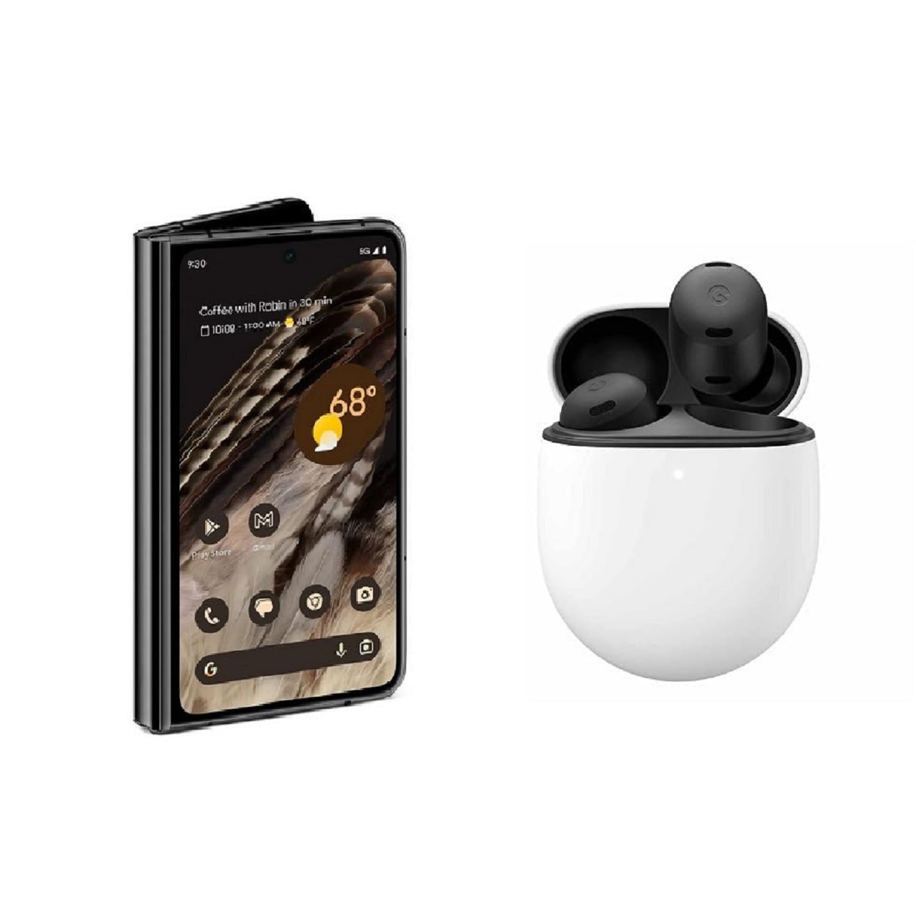 Google Pixel Fold - Unlocked Android 5G Smartphone - Obsidian - 512 GB with Pixel Buds Pro - Noise Canceling Earbuds with Charging Case - Compatible with Wireless Charging - Charcoal
