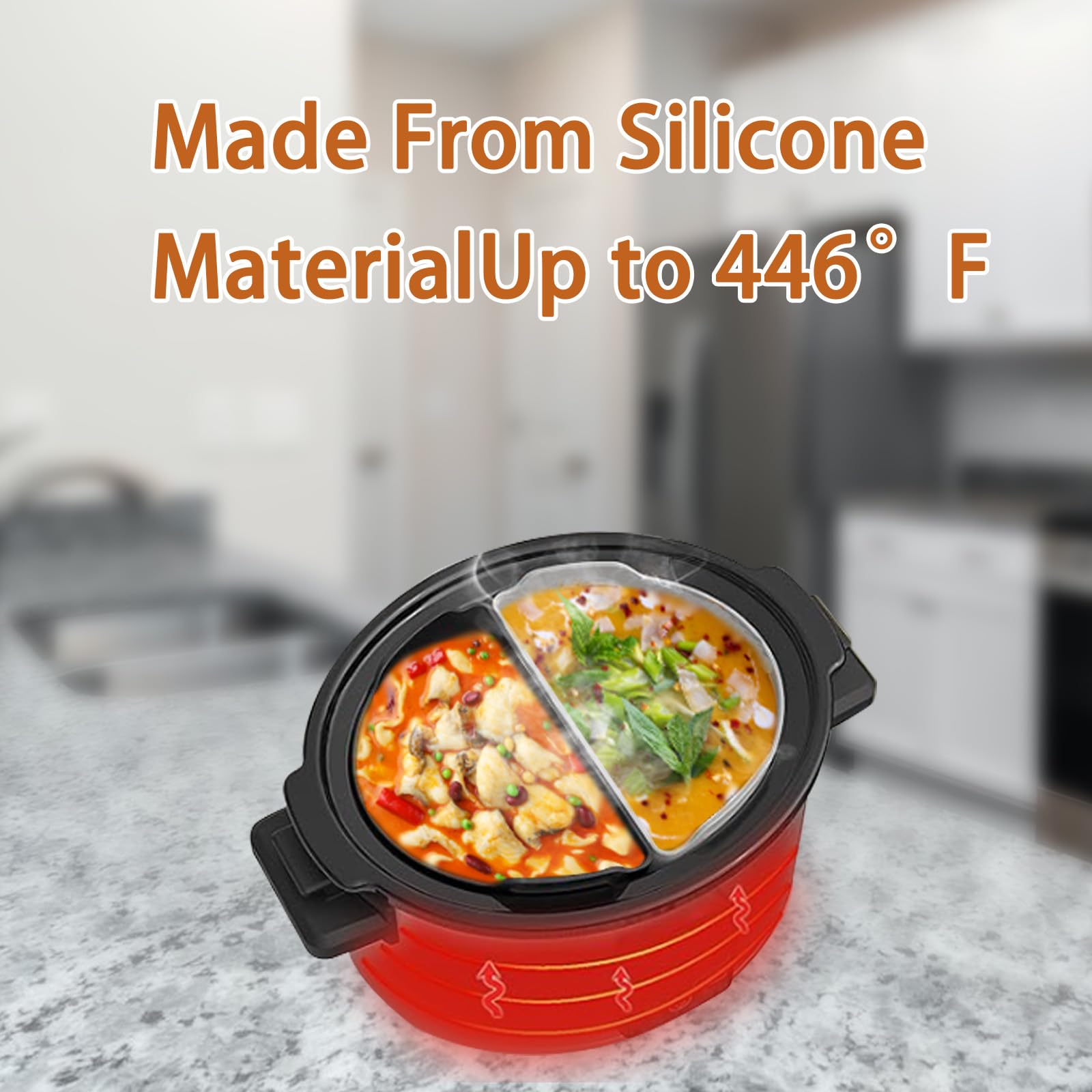 WISRIGHT Silicone Slow Cooker Liners Compatible With Crock Pot 6-8 QT,Slow Cooker Divider Allows Cooking Two Different Meals At Once Time, Reusable Silicone Divider Insert, Dishwasher Safe, BPA Free