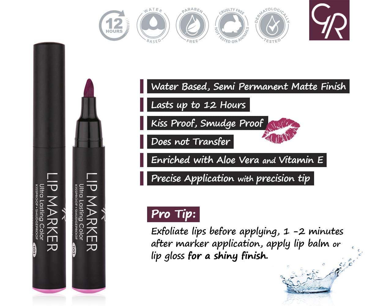 GR Cosmetics Lip Stain, Ultra Long Lasting Lip Marker, Water Based Lip Tint Enriched With Aloe And Vitamin E (103 Brick Red)