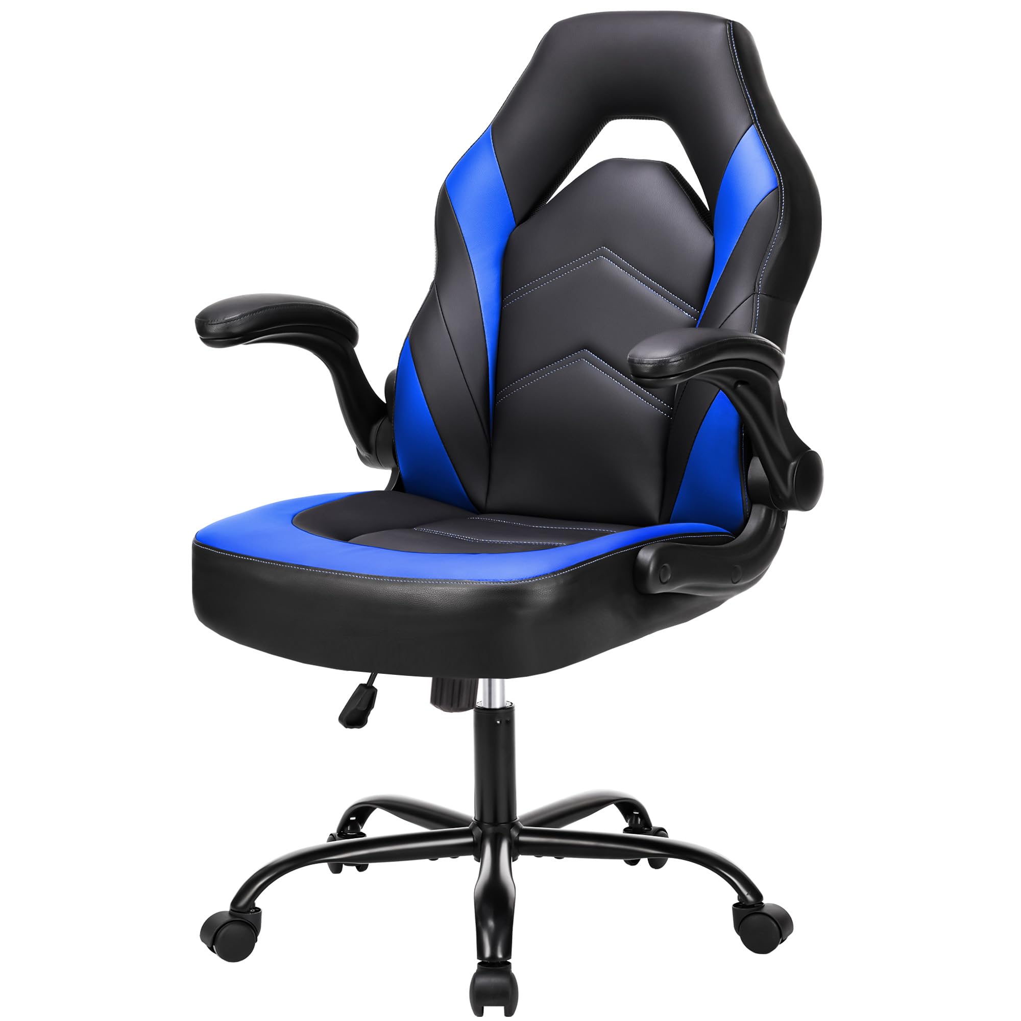 Gaming Chair, Ergonomic Office Chair High Back Computer Chair with PU Leather and Flip-up Armrest, Executive Ergonomic Adjustable Swivel Task Chair - Blue