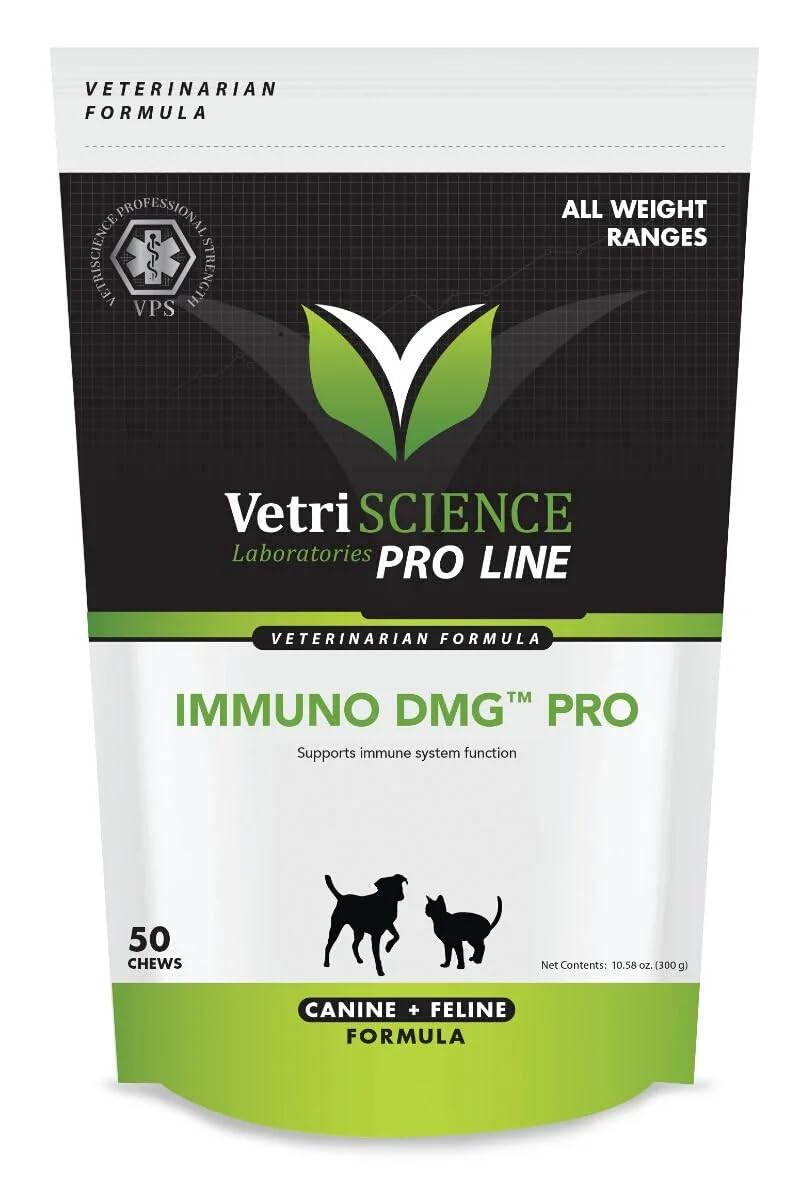 VetriScience Immuno DMG Pro - Immune System Support for Dogs & Cats - Supplement Formula for Liver & Kidney Health Support - Antibody Production & Antioxidant Support for Pets - 50 Chews