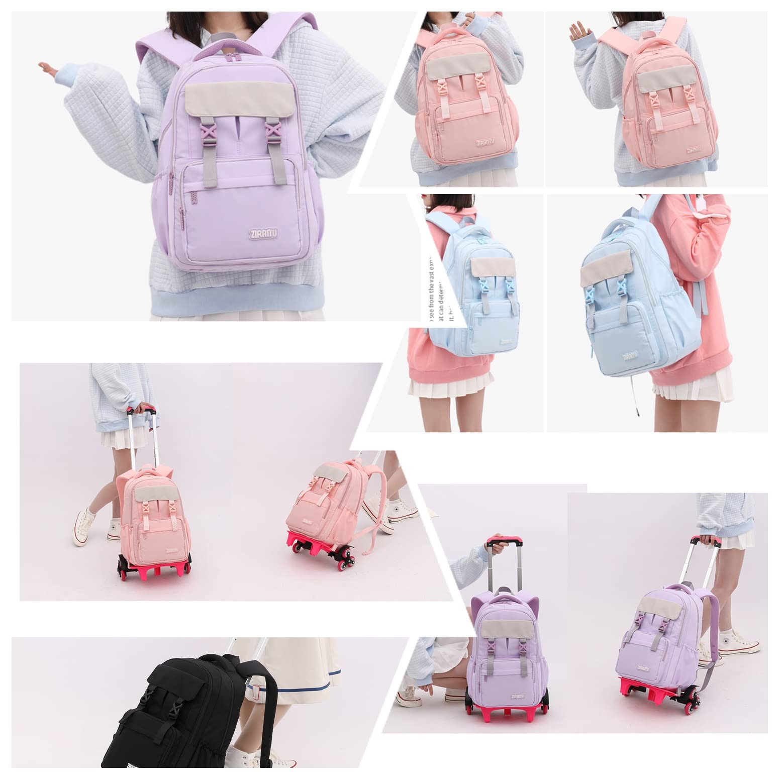 Gradient-Star Girls Rolling Backpacks for School, Capacity School Bags Bookbags for Teens Girls with 2 Wheels