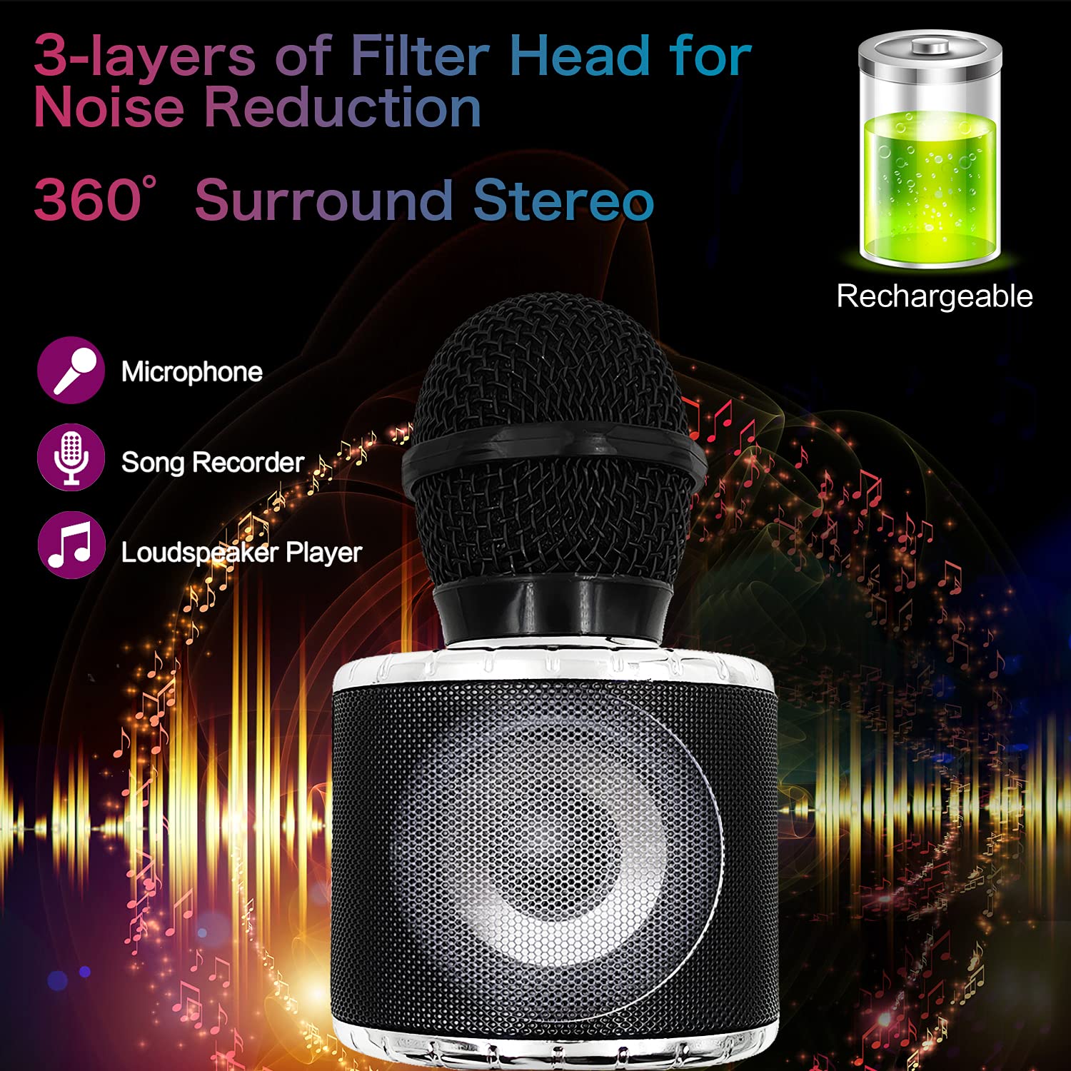Howeifull Bluetooth Karaoke Microphone Wireless Kids Microphone for Singing, Handhled Karaoke Machine with LED Lights, Great Gifts for Girls Boys Adults All Age