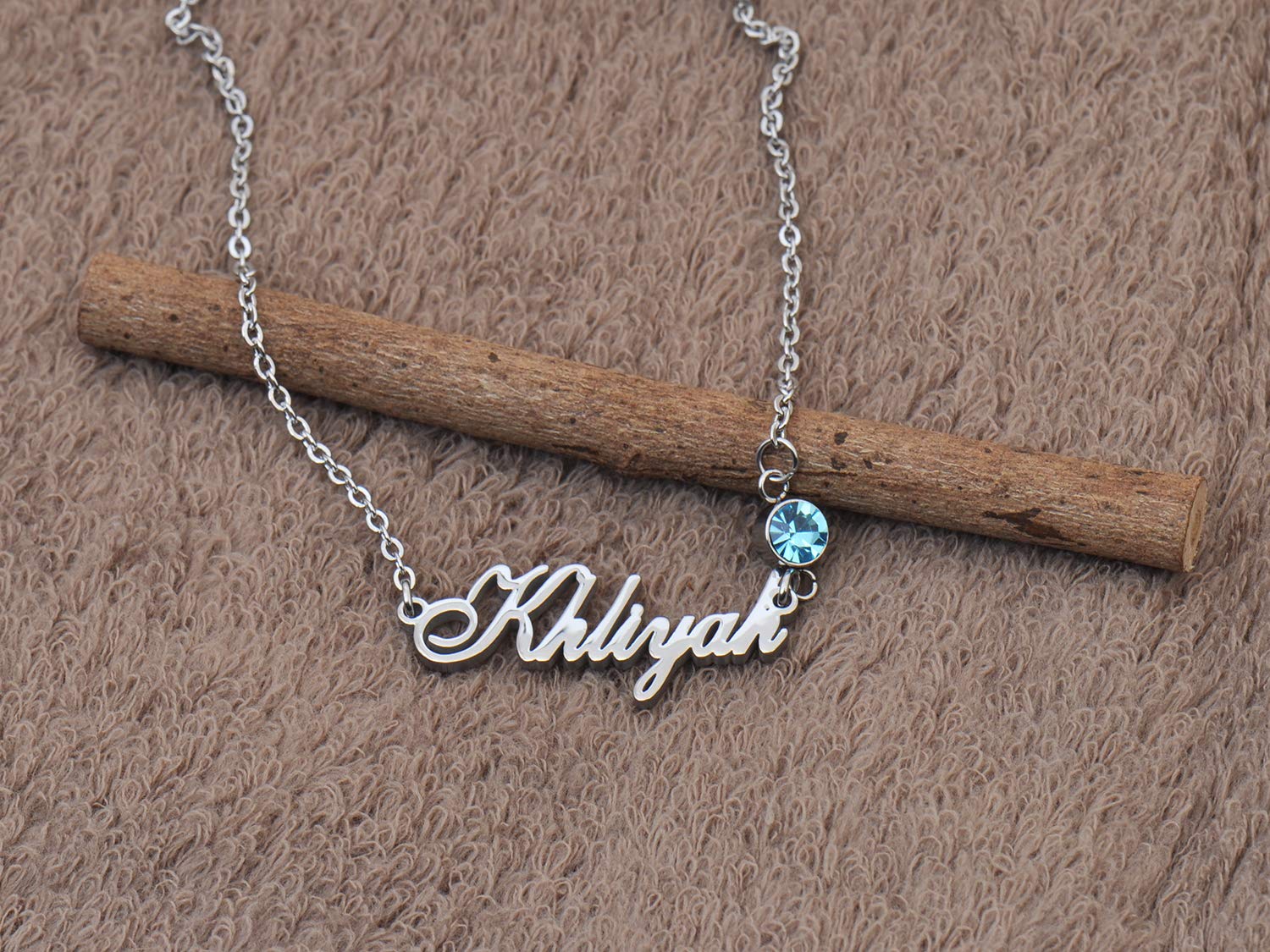 GR35Z9 Customized Silver Name Necklace with Dainty Birthstone for her Jennie
