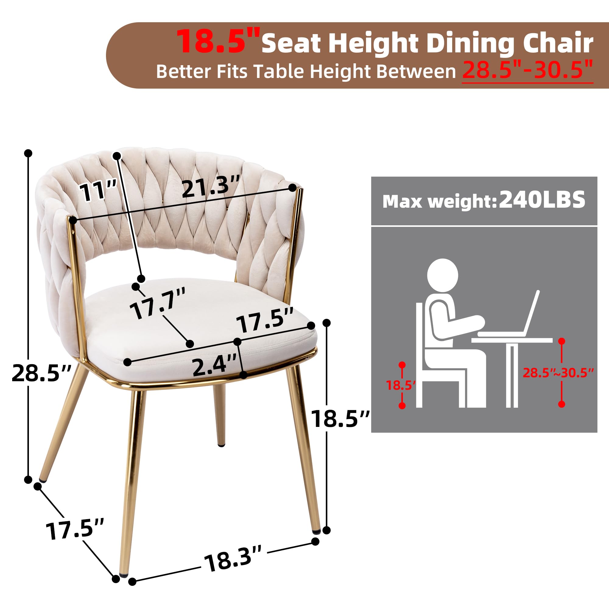 GOOLON Woven Dining Chairs Set of 2, Velvet Upholstered Dining Room Chairs, Tufted Chairs with Tall Round Comfy Backrest Comfortable Armrest Golden Sturdy Metal Legs for Kitchen Black