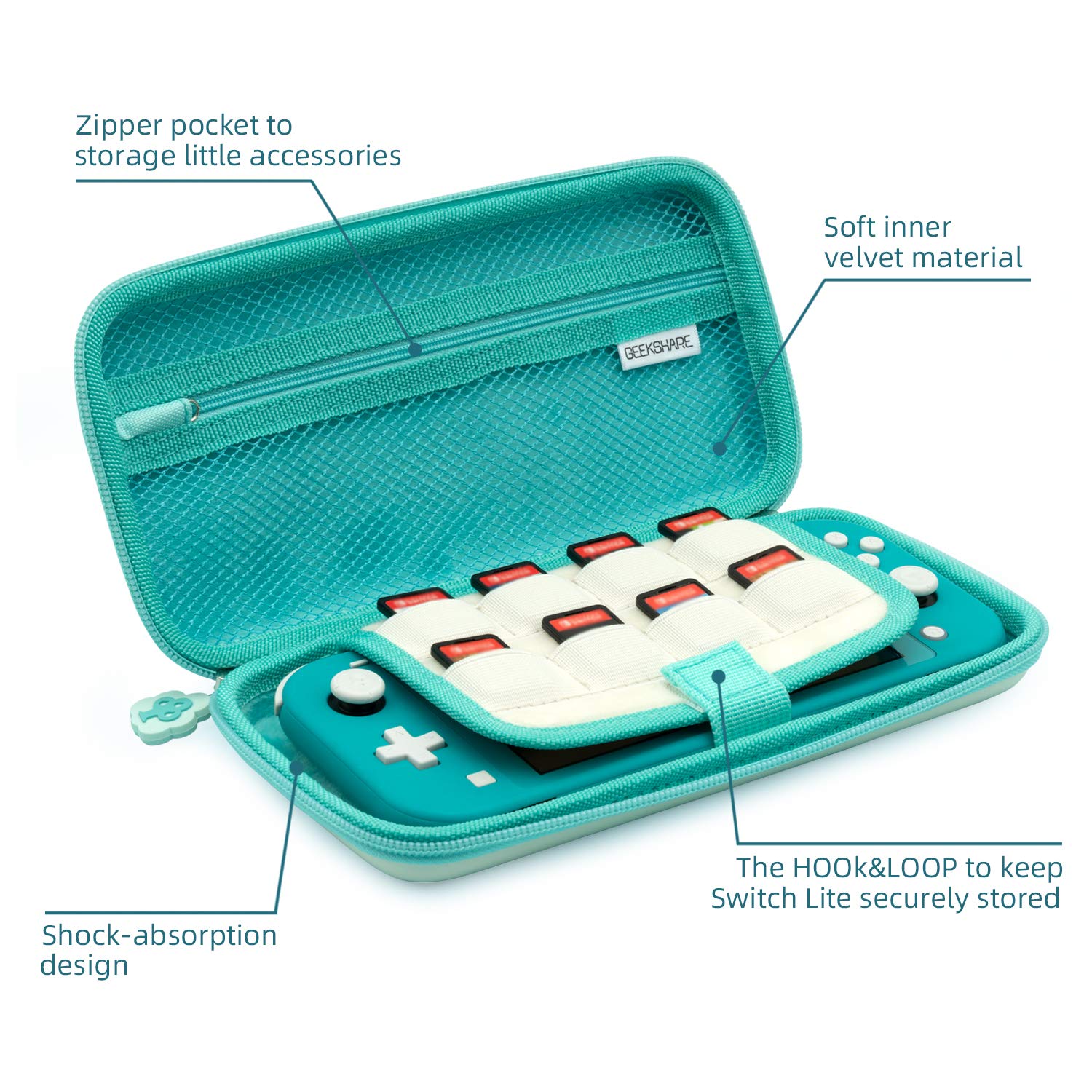GeekShare Carrying Case for Switch Lite - Accessories Portable Slim Travel Carrying Case fit Switch Lite & Game Accessories