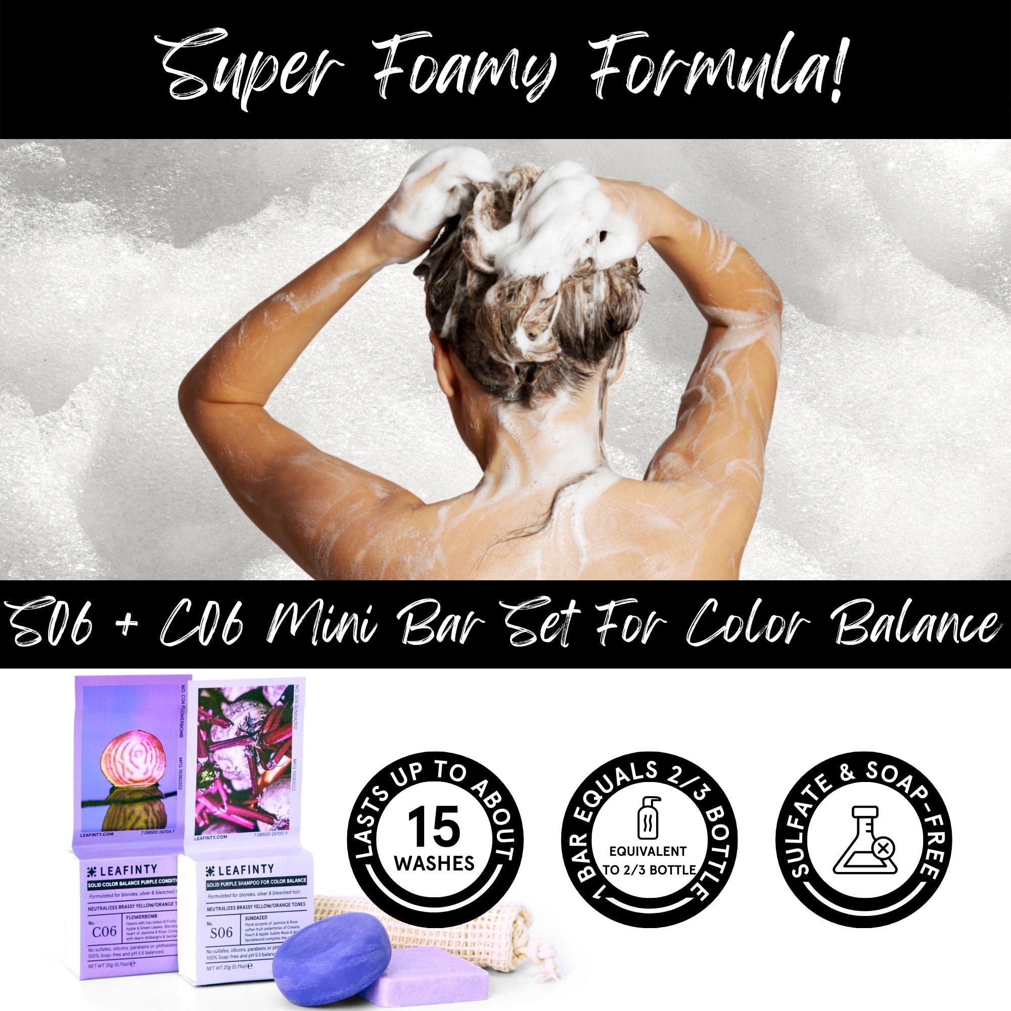 Leafinty S06+C06 Solid Shampoo & Conditioner Set for Blondes Silver and Bleached Hair, All Natural Zero Waste and Organic Shampoo Bars for Hair, 2 Mini Travel Size Bars