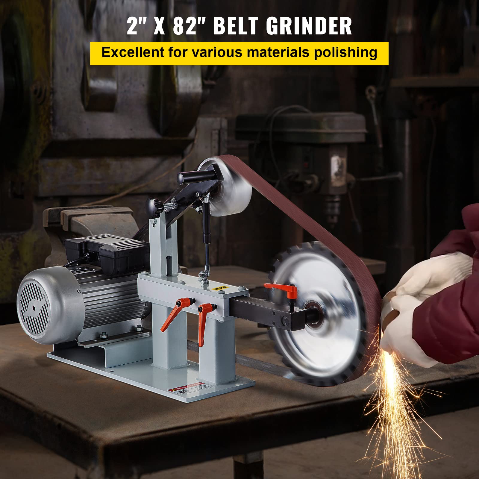 VEVOR 2" x 82" Belt Grinder, 2HP 1500W, 3 in 1 Constant Speed Belt Disc Sander with 3 Grinding Wheel, 110V Bench Sander with 12-inch Wheel and Flat Platen Tool Rest for Knife Making