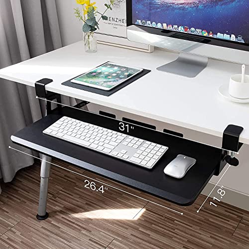 HUANUO Metal Keyboard Tray, Ergonomic Clamp Mount Under Desk Mount Slide Tray with Slide-Out Platform Computer Drawer for Typing and Mouse Work