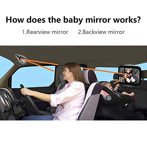 IDEALHOUSE Baby Car Mirror, 360 Degree Adjustable Safety Car Seat Mirror for Rear Facing Infant with Wide Crystal Clear View, Shatterproof, Fully Assembled, Crash Tested and Certified