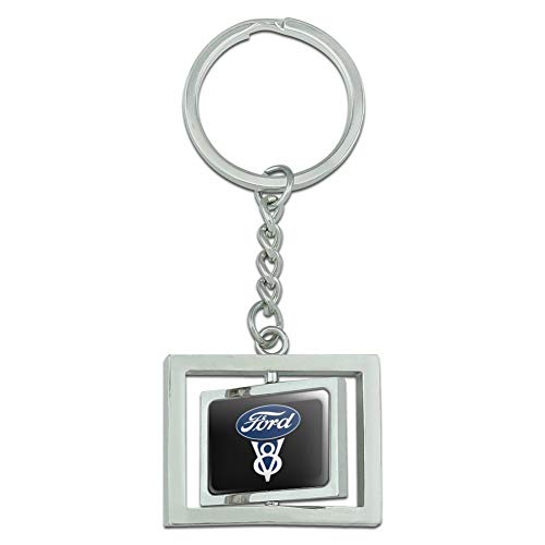 GRAPHICS & MORE Ford Vintage V8 Logo Spinning Rectangle Chrome Plated Metal Keychain Key Chain Ring