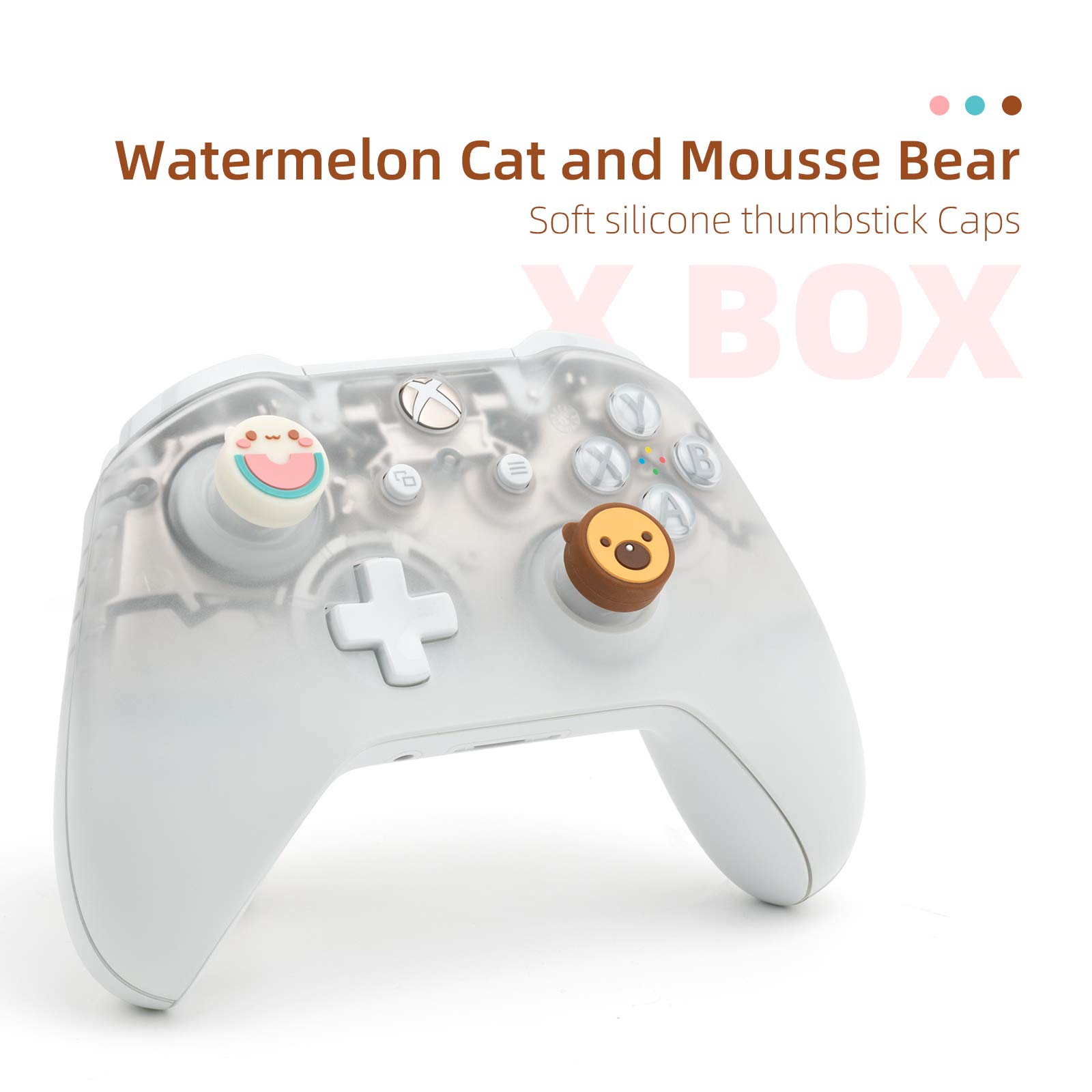 GeekShare Cute Animal Theme Xbox One Controller Thumb Grips, Thumbsticks Cover Set Compatible with Xbox One Controller, 2 Pair / 4 Pcs -- Watermelon Cat and Mousse Bear