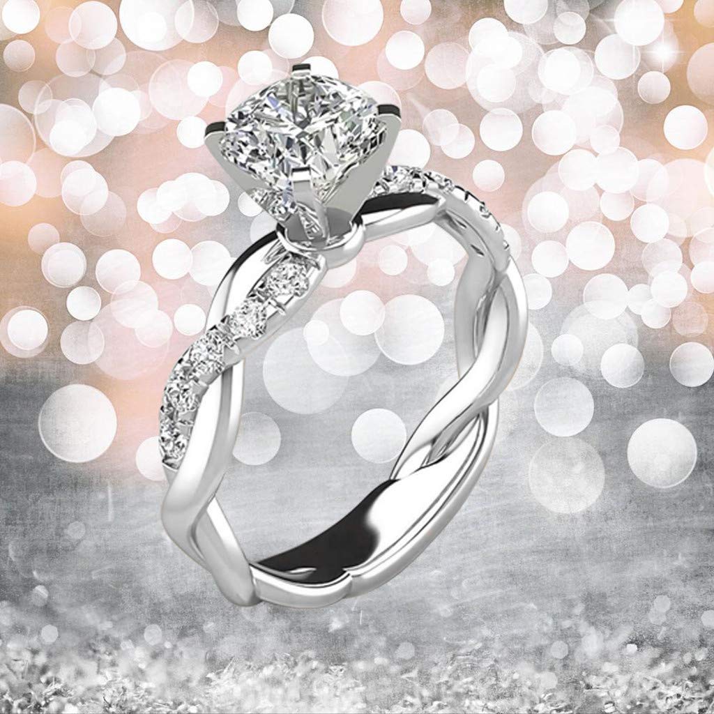 iLH Clearance Deals Rings,Silver Ring Womens Diamond Engagement Wedding Band Rings Jewelry Gift for Moms (Silver, 8)