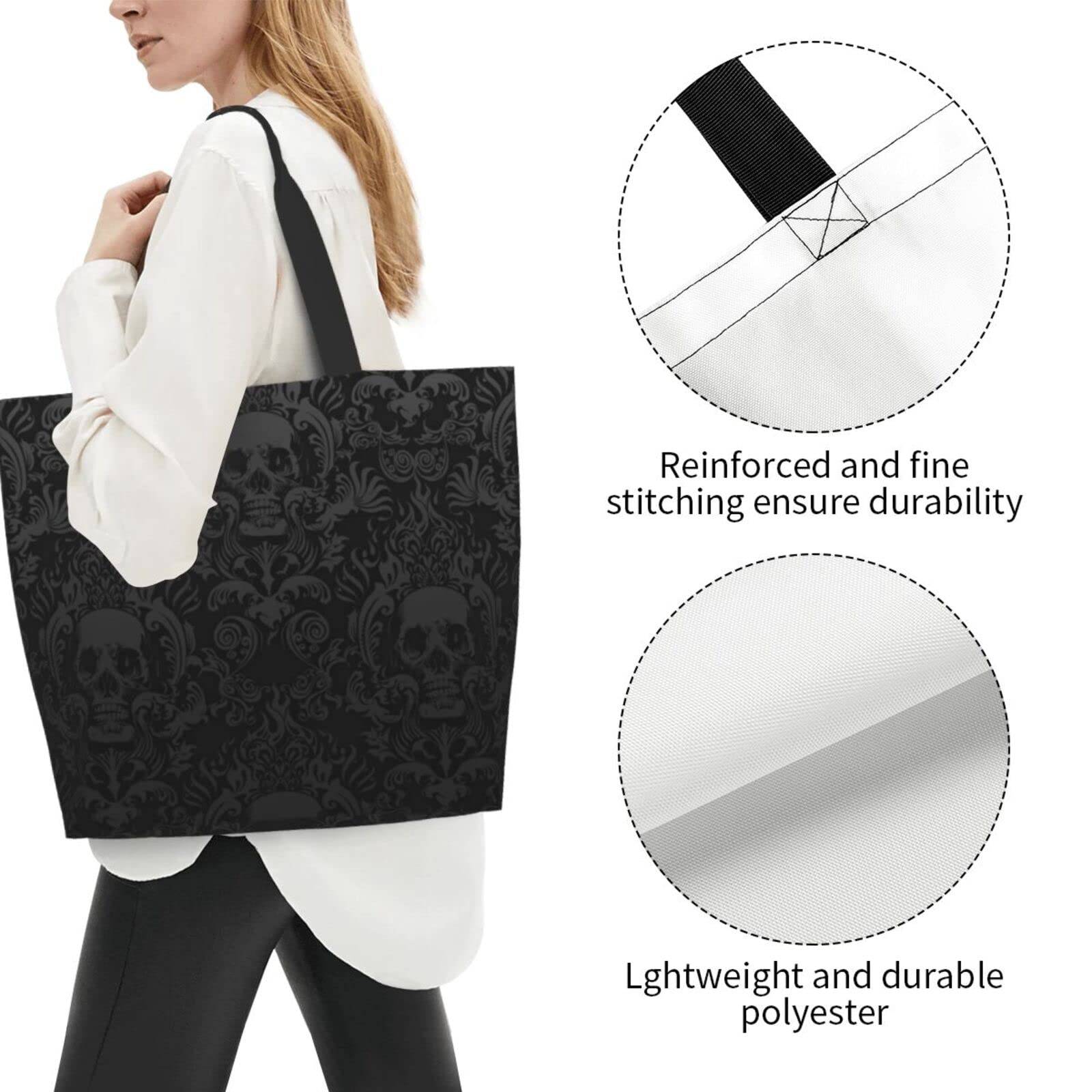 Gothic Wallpaper Skull Printed Women'S Fashion Large Waterproof Tote Shoulder Bag For All Kinds Of Everyday Uses