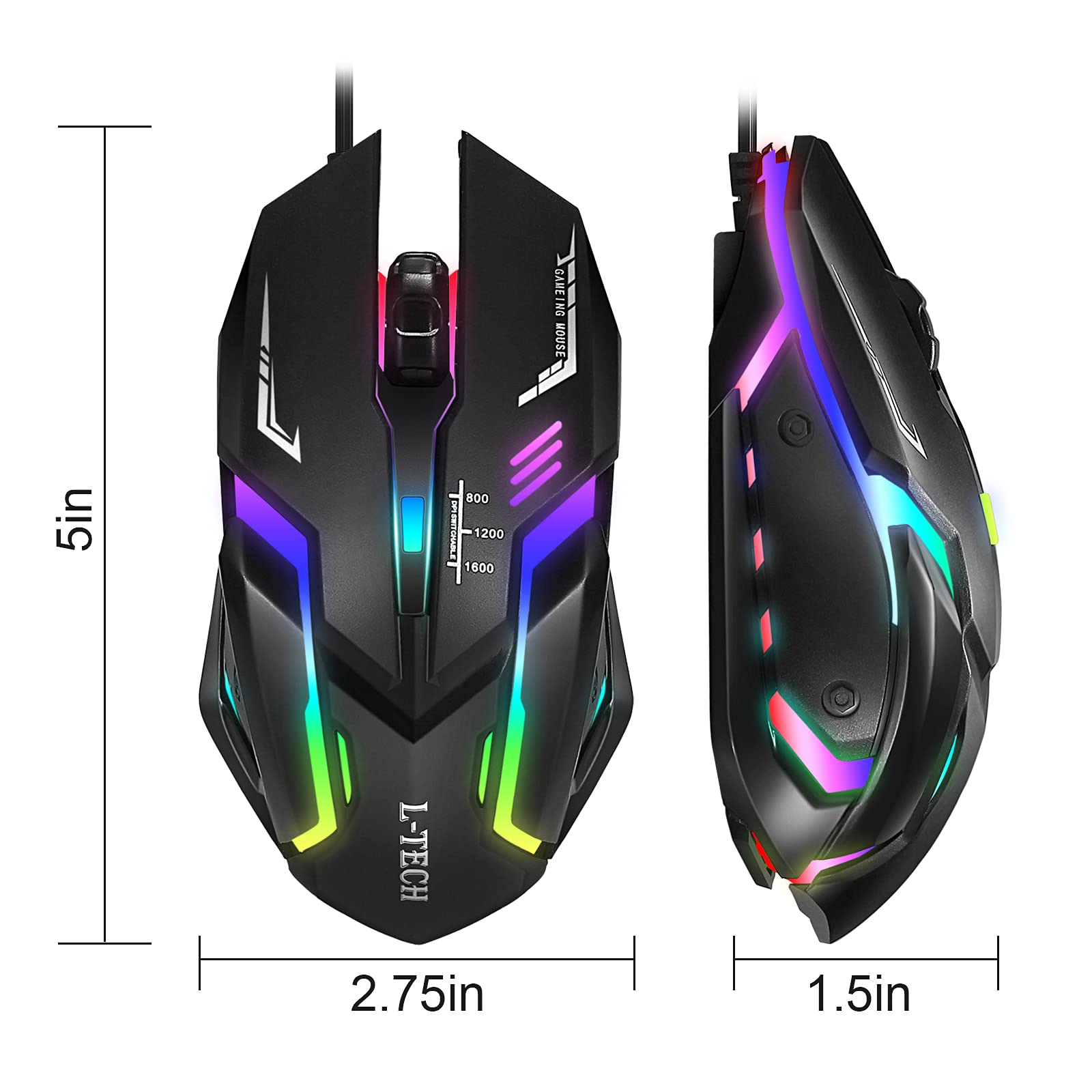 INHANDA Wired RGB Gaming Mouse High Performance Mouse with Optical Sensor, 3 Buttons, 7 Color LED for Computer Notebook Laptop Office PC Home