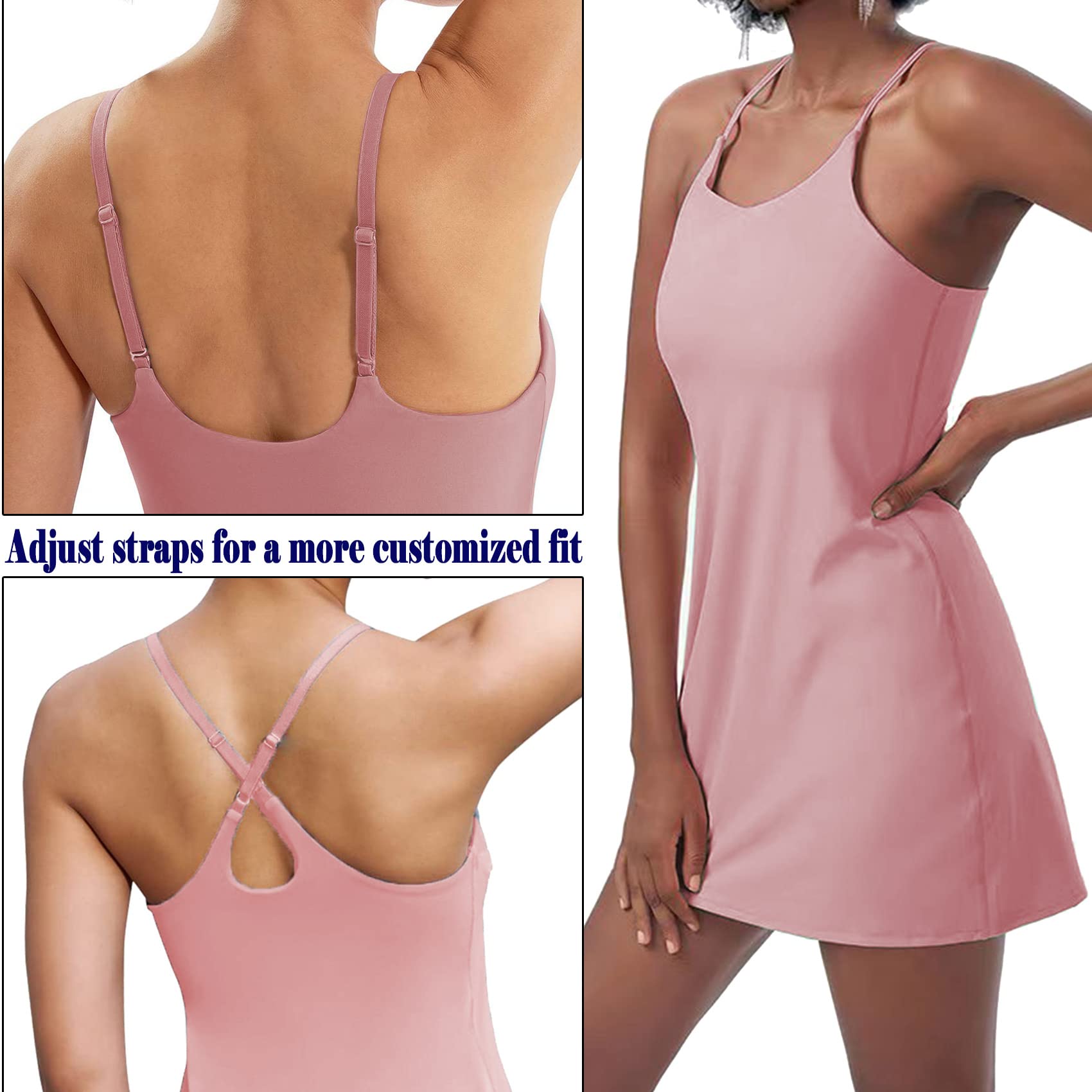 JGS1996 Tennis Golf Dresses for Women with Built-in Bra & Shorts Pockets Sleeveless Workout Athletic Exercise Dress Black