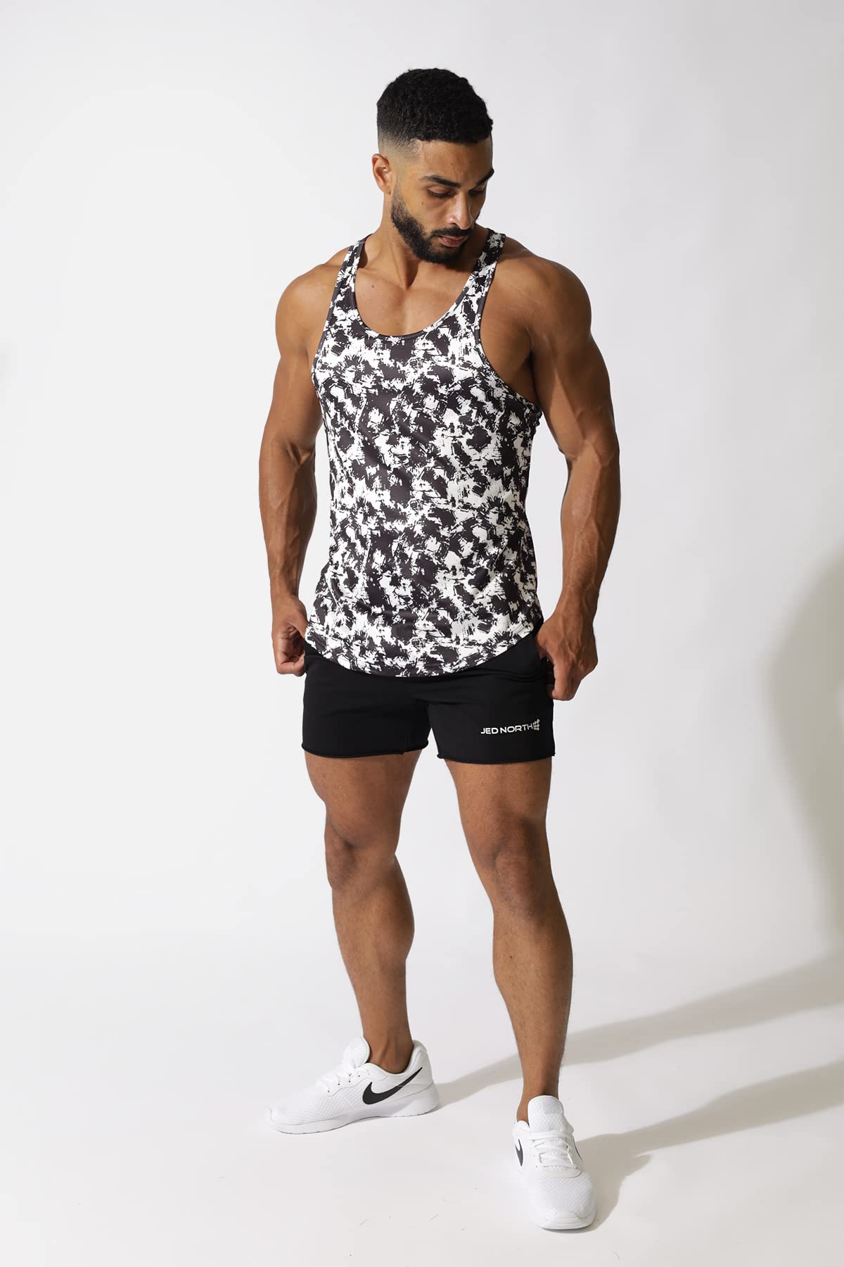 Jed North Men's Graphic Bodybuilding Tank Tops Gym Stringers Racerback,AbstractBlackWhite,Medium