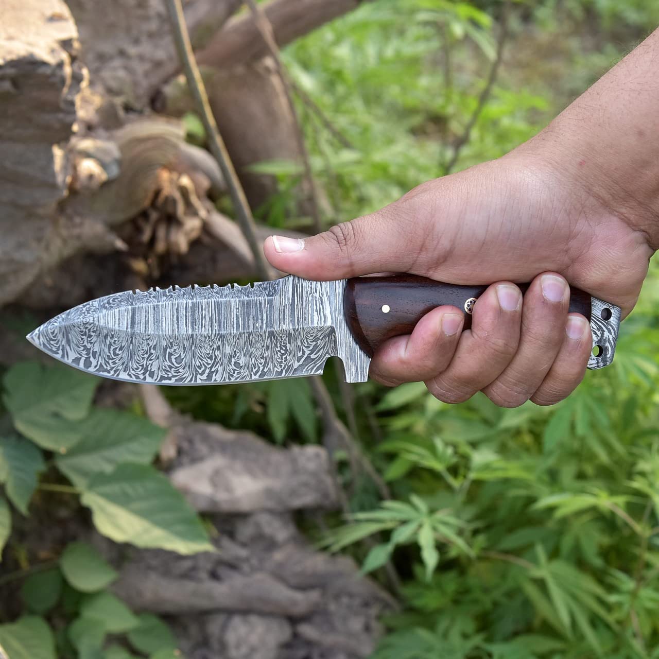 Grace Knives Handmade Damascus Steel Knife Fixed Blade Hunting Knife 9 Inches with Leather Sheath G-2019