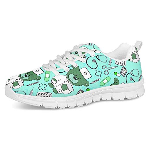 JEOCODY Nurse Bear Design Sneaker Women Running Sport Shoes Lightweight Trainers Flats