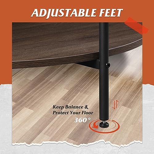 WLIVE Round Coffee Table, Living Room Table with 2-Tier Storage Shelf,32in Wood Modern Coffee Table with Metal Frame and Wood Desktop,Easy Assembly,Brown Walnut.
