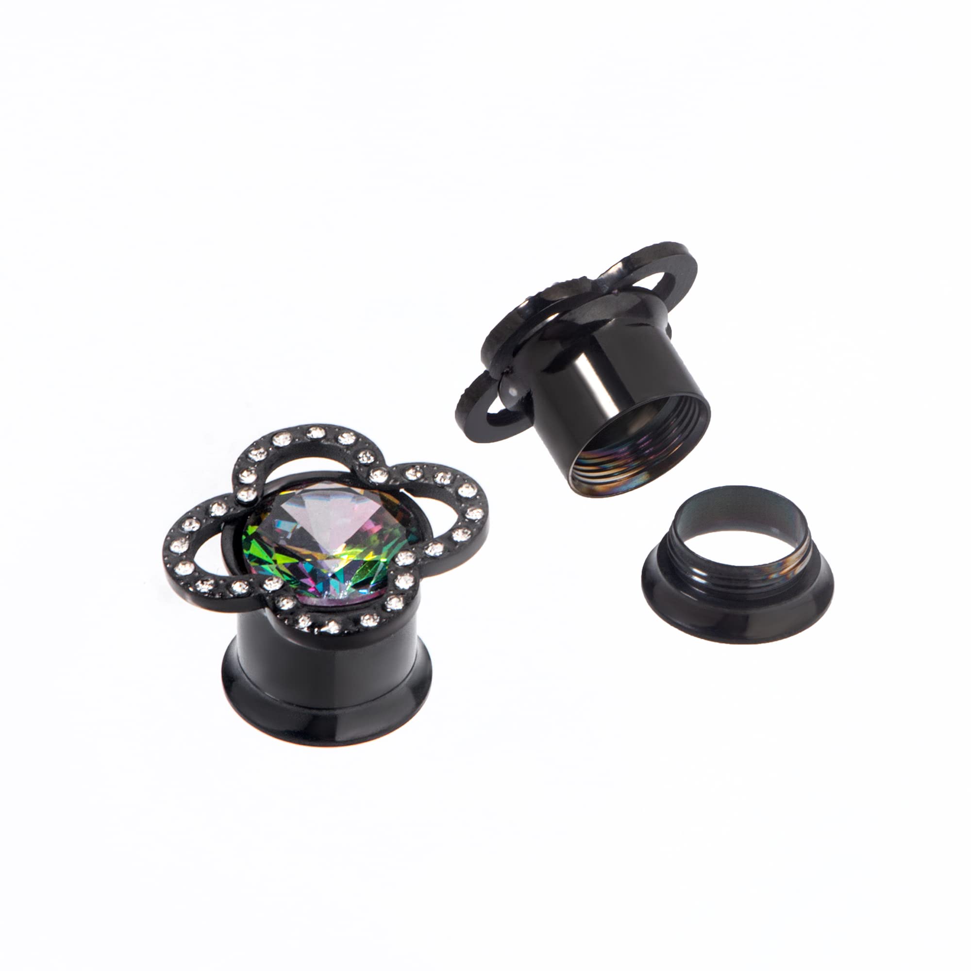 KUNIU 4PCS CZ Gems fresh Ear Tunnels ear Plugs ear Gauges Screws Stretcher ear Expander Set Piercing Jewelry 2g-00g (00g(10mm), black)
