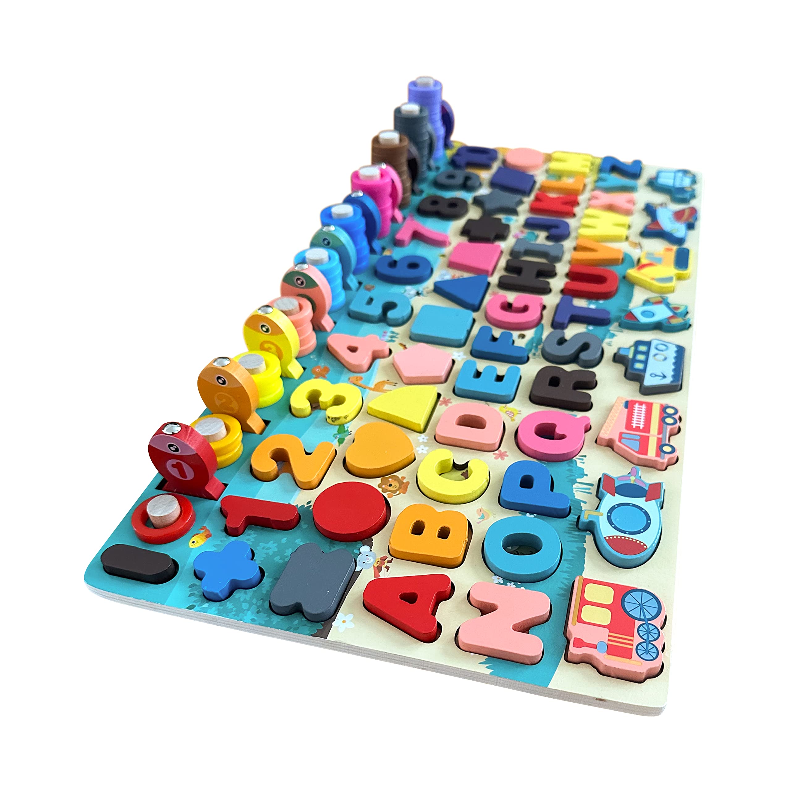 Wooden Learning Puzzle Montessori Toys Shapes and Colors Sorter or Toddlers Education Math Stacking Block Learning Wood Counting Game for Preschool