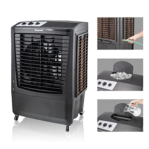 Honeywell 2100 CFM Outdoor Portable Evaporative Cooler & Fan for Patio Area, Deck, Backyard, Garage, Cools up to 850 Sq. Ft. with 3 Speeds and 36 Ft. Air Throw for Large Outdoor Spaces, Black