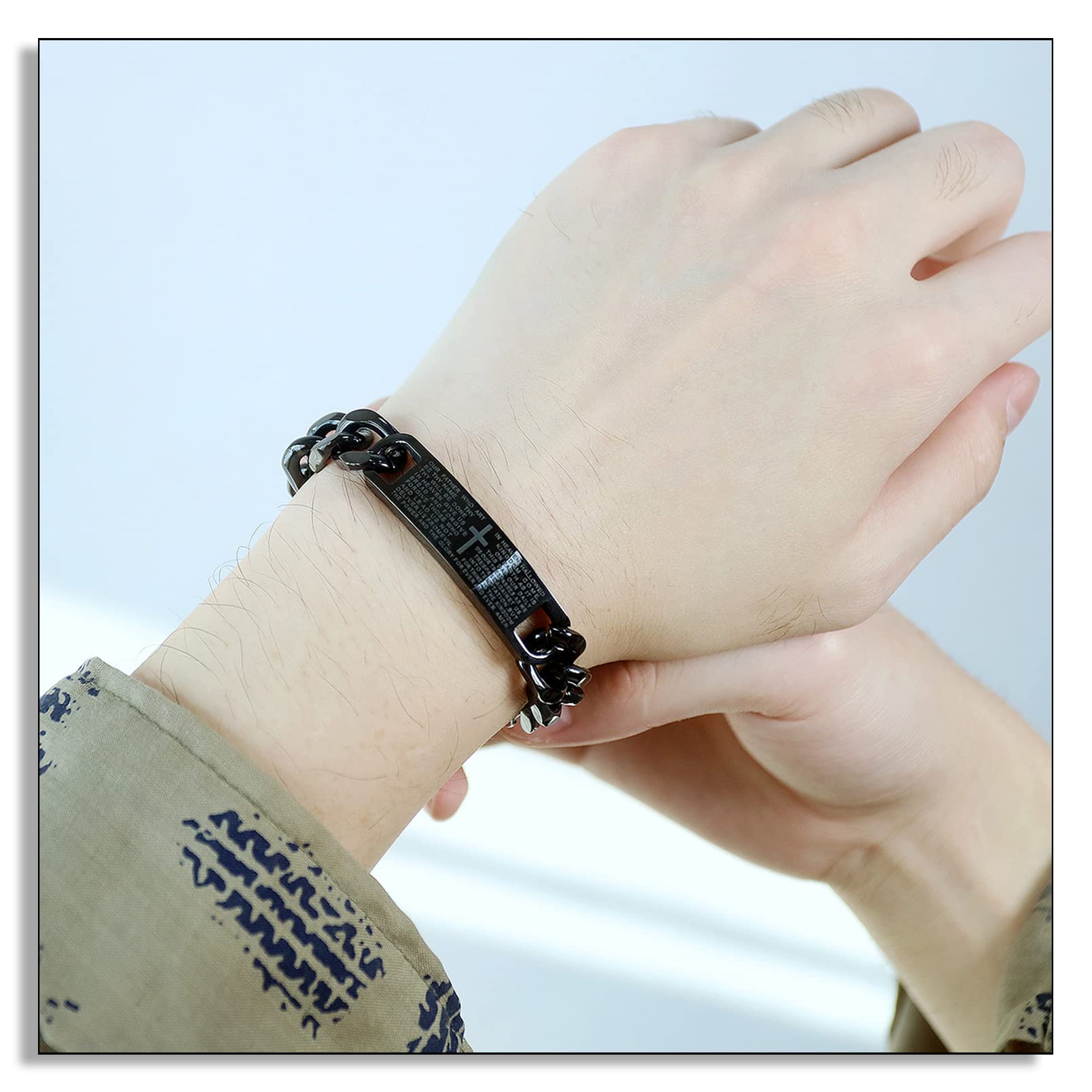 Heavstjer Fashion Lord's Prayer Bracelet Stainless Steel Cross Link Bracelet