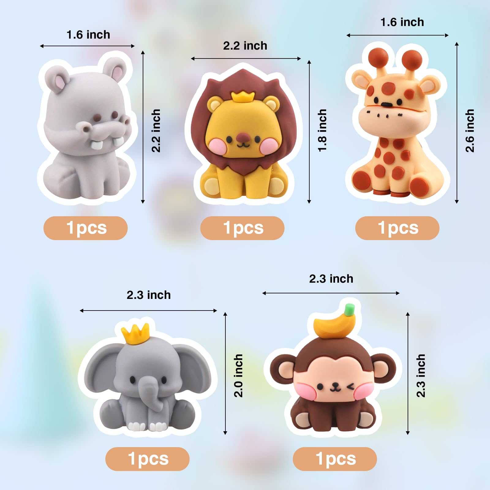 Jungle Safari Animal Cake Toppers β Lion Giraffe Monkey Hippo Elephant for Baby Shower