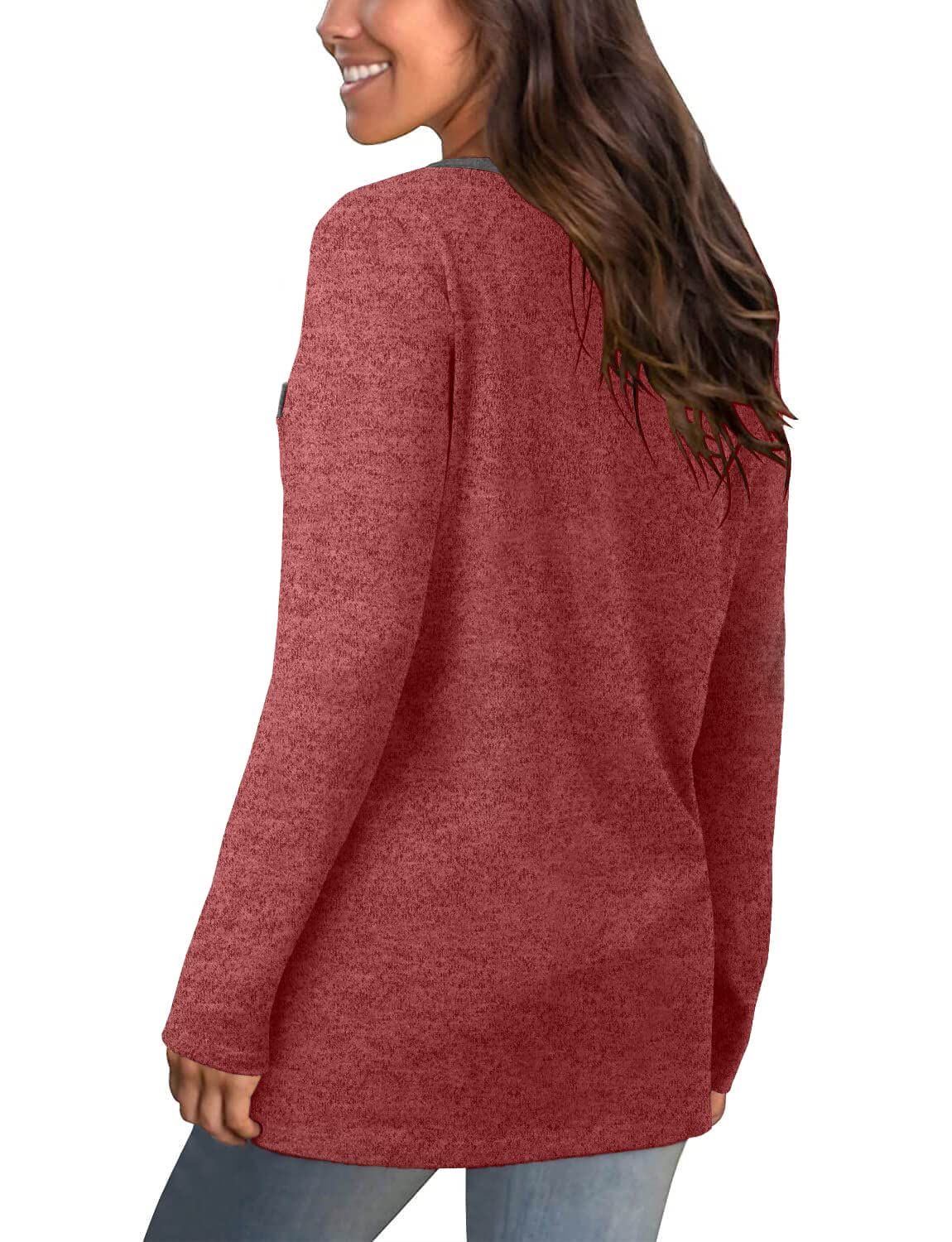 Grace's Secret Womens Sweaters Lightweight Soft Warm Sweatshirt Long Sleeve V Neck Shirts with Pockets,Red,M