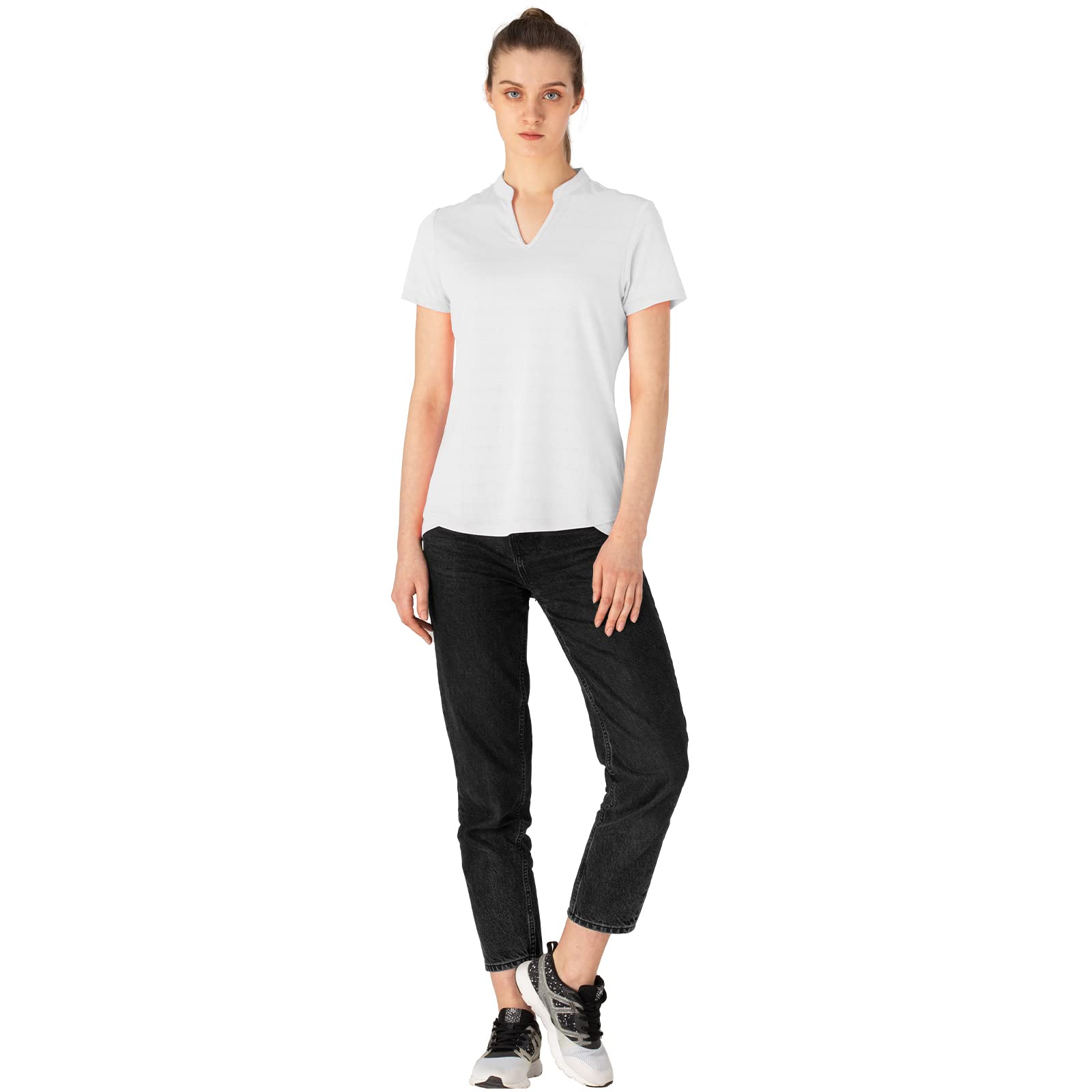 JHMORP Women's Dry Fit Golf Polo Shirts Short Sleeve V Neck Workout Athletic T-Shirts White,XL