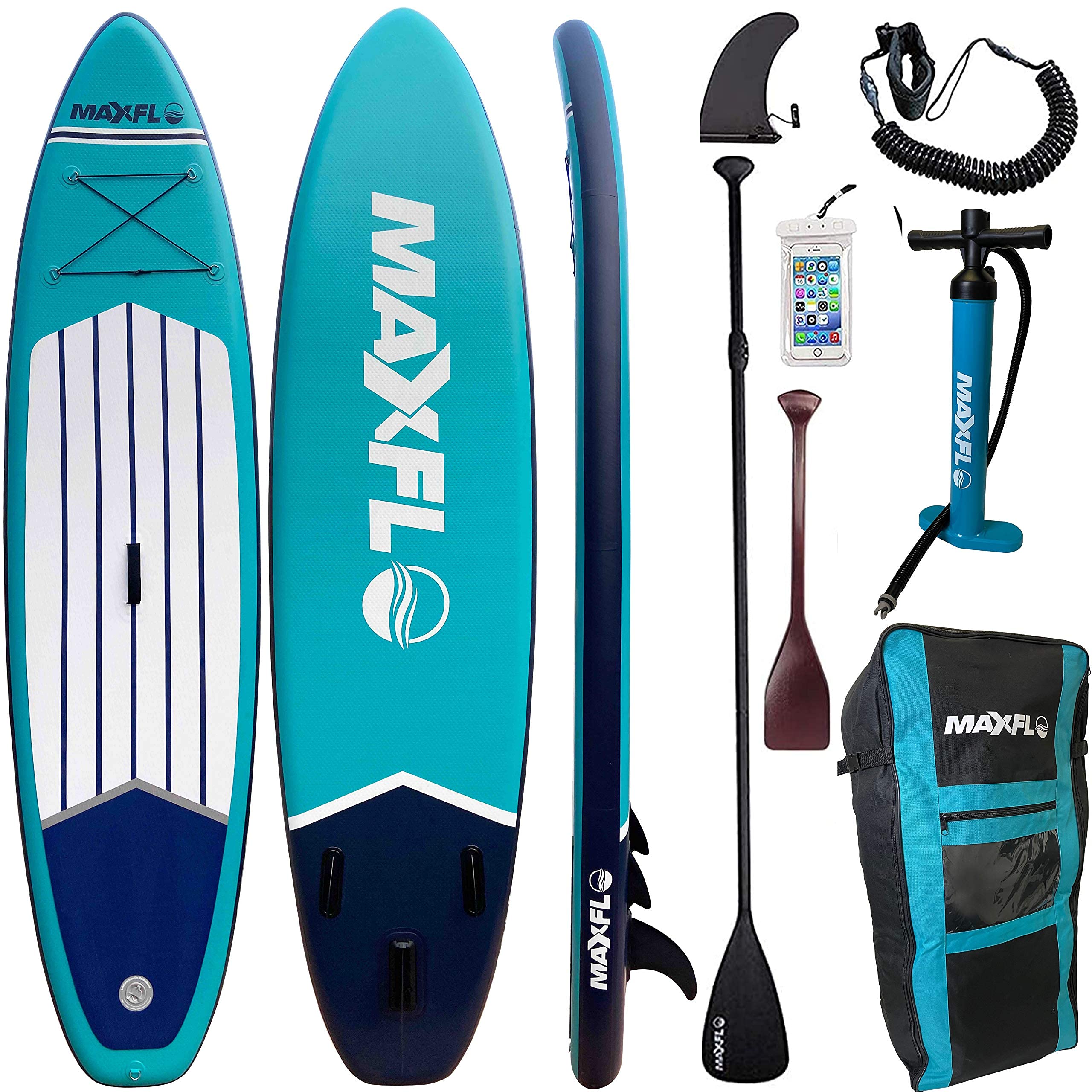 Inflatable Stand Up Paddle Board 10’6” Long 6” Thick | SUP Paddleboard Accessories Carry Backpack | Wide Stance, Bottom Fin Paddling Surf Control, Non-Slip Deck | Youth & Adult Standing Boat Boards
