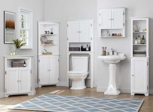 UTEX 64" Freestanding Storage Cabinet, Bathroom Tall Cabinet with Doors and Shelves, Free Standing Linen Tower, Home Storage Furniture,White